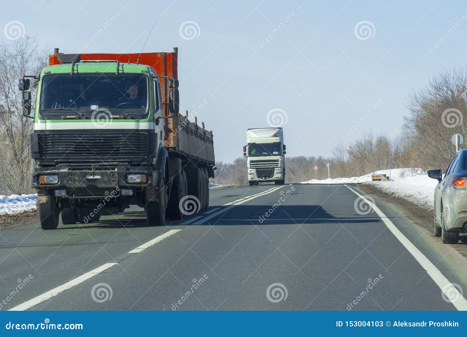 Big Truck Rides on the Road Stock Image - Image of road, container ...