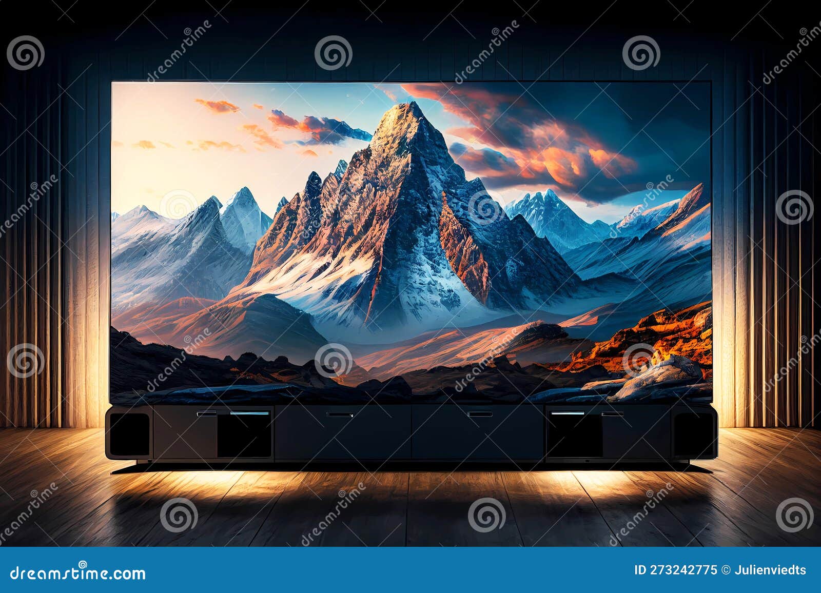 Big Tv Screen with Led Light. Generative Ai Stock Illustration ...