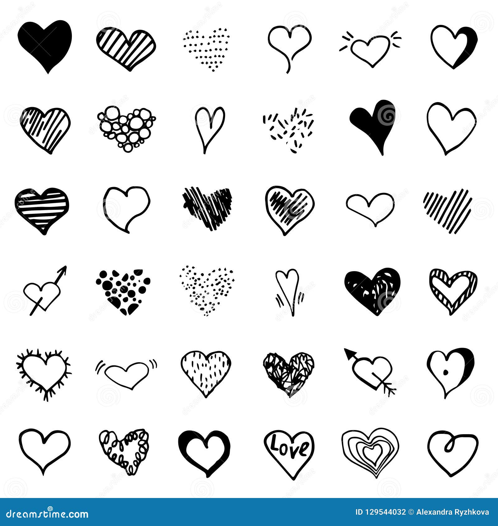Big Vector Doodle Heart Set Stock Vector - Illustration of romantic ...