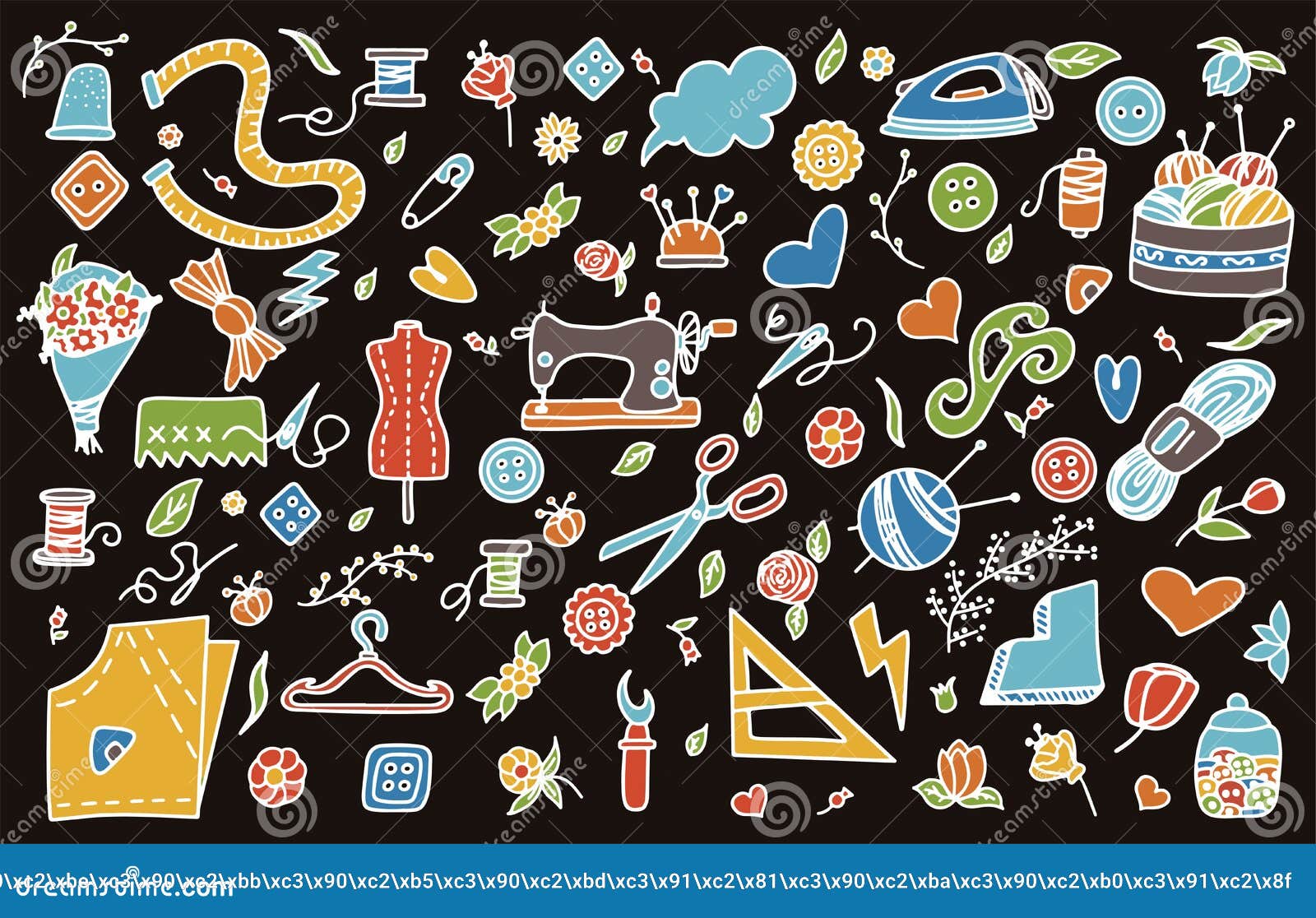 Big Vector Doodle Sewing Set. Vector Tailoring Tools Icons Stock Vector ...