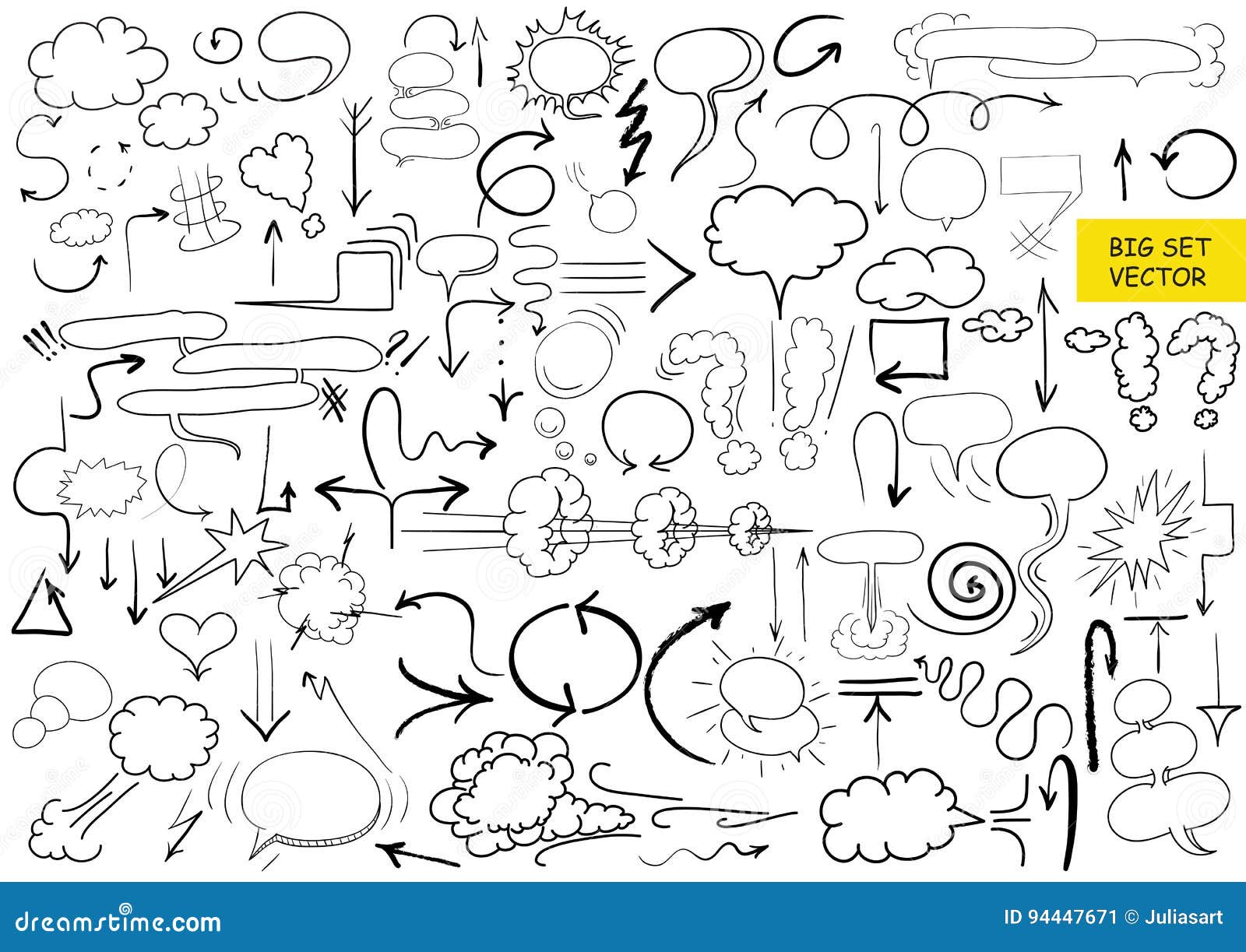 Big Vector Set of Comic Elements, Hand Drawn, Arrows, Doodle Stock ...