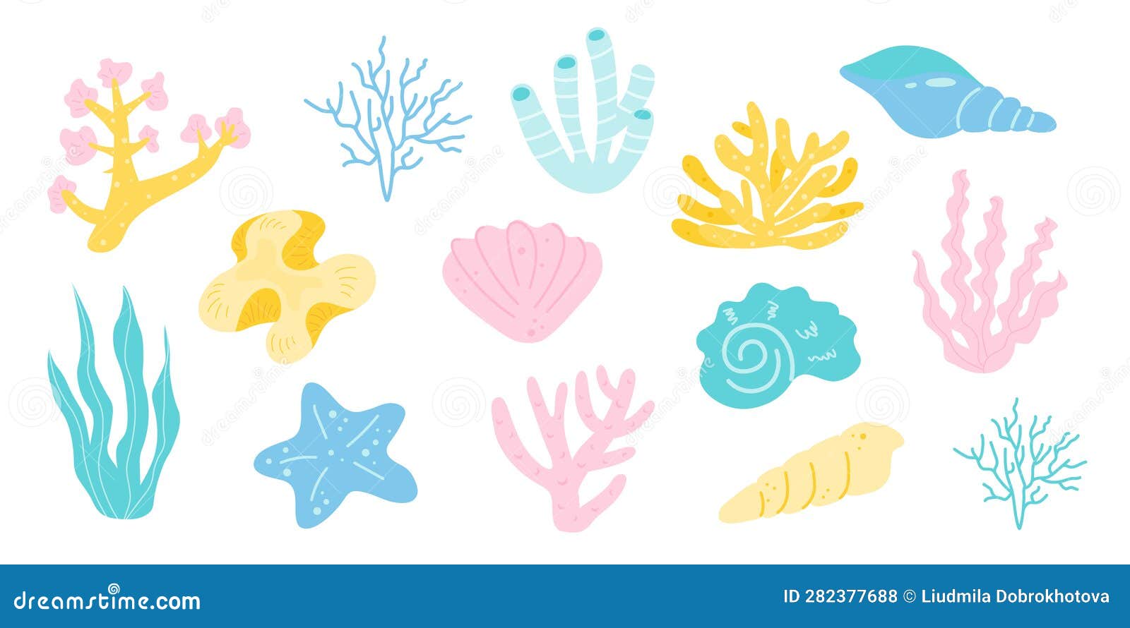 Big Vector Set of Coral Reef, Algae, Seashells Stock Vector ...