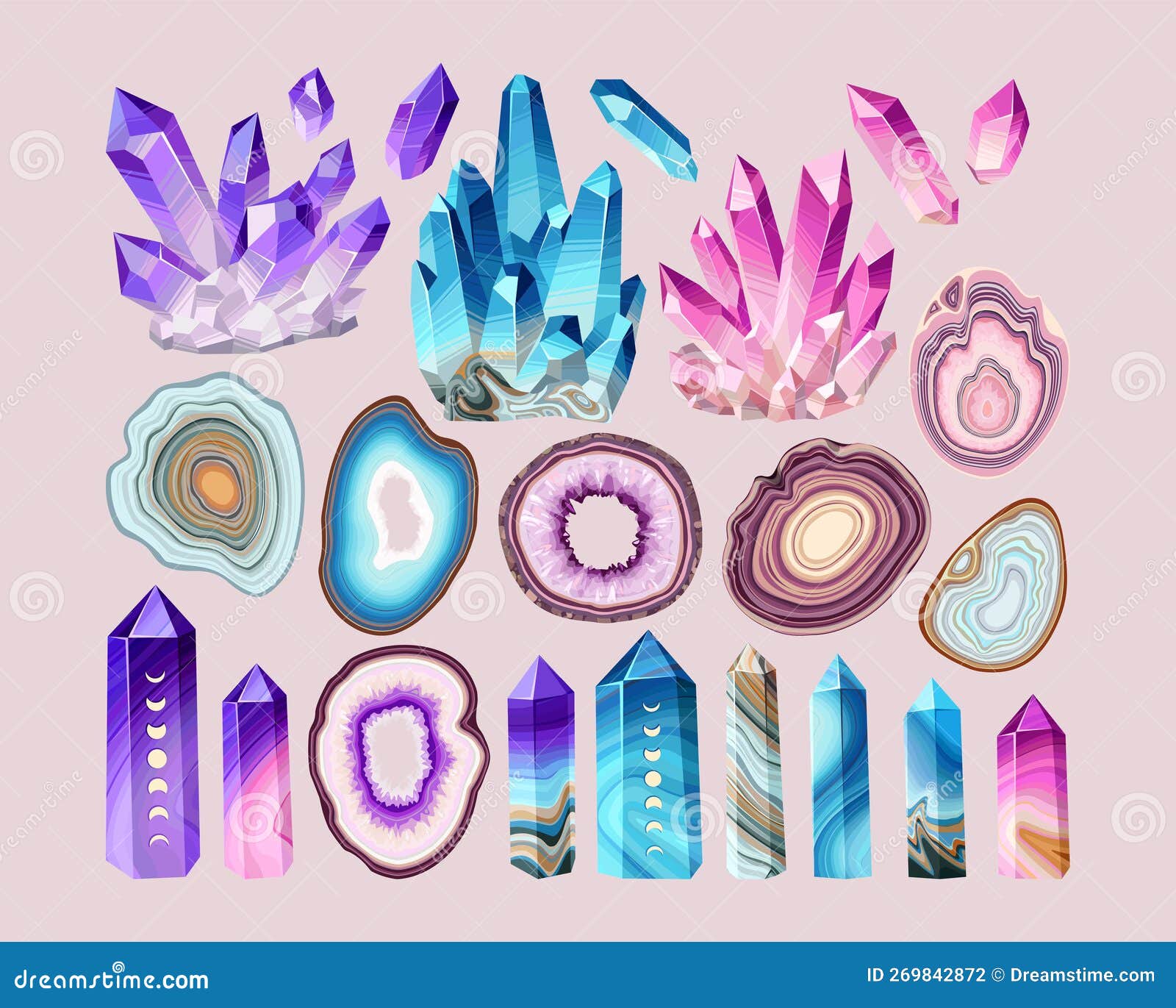 Big Vector Set of Crystals and Minerals Stock Vector - Illustration of ...