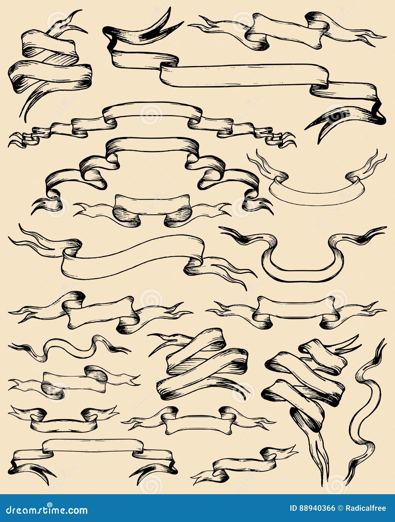 Big Vector Set of Different Hand Drawn Ribbons and Bands. Stock Vector ...