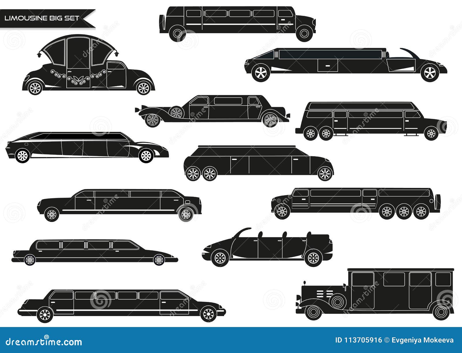 Big set of limousines. stock vector. Illustration of long - 113705916