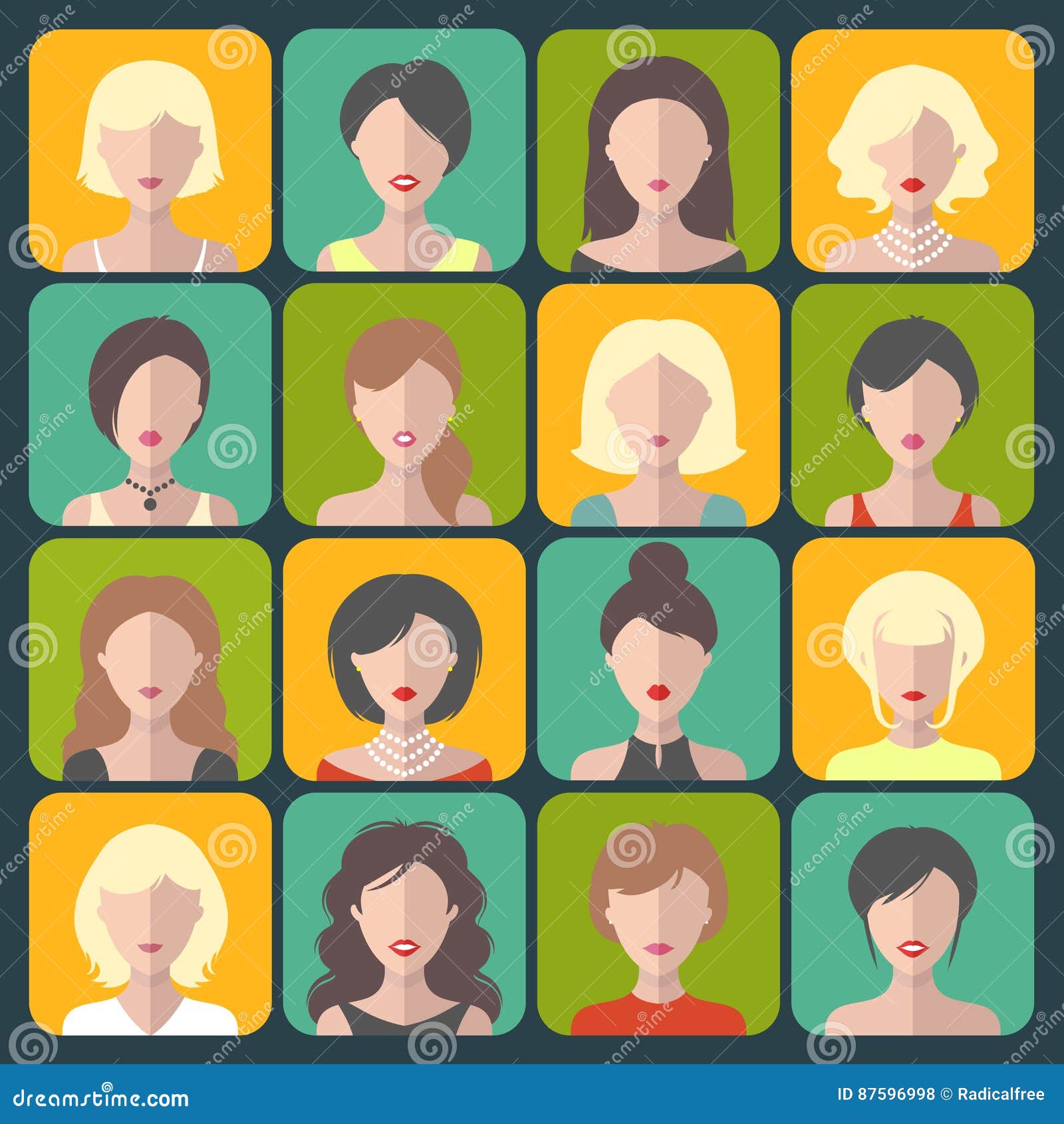 Big Vector Set of Different Women App Icons in Flat Style. Stock Vector ...