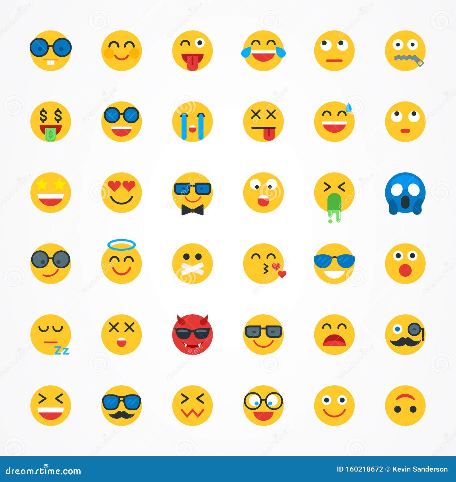 Flat Emoji Emoticon Vector Icon Set Multi-Emotion Stock Vector ...