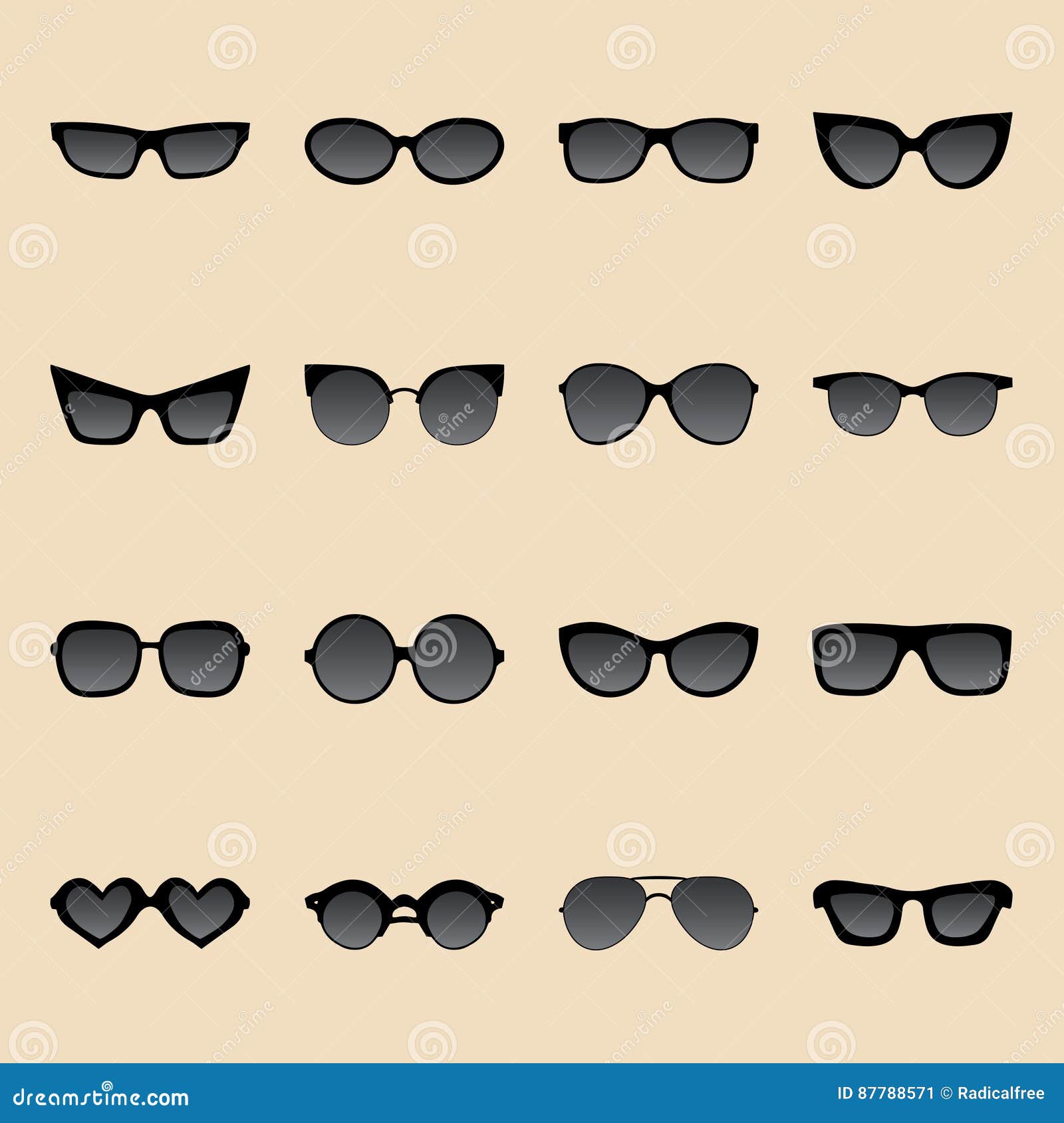 Big Vector Set of Icons of Different Shapes Sunglasses in Trendy Flat ...