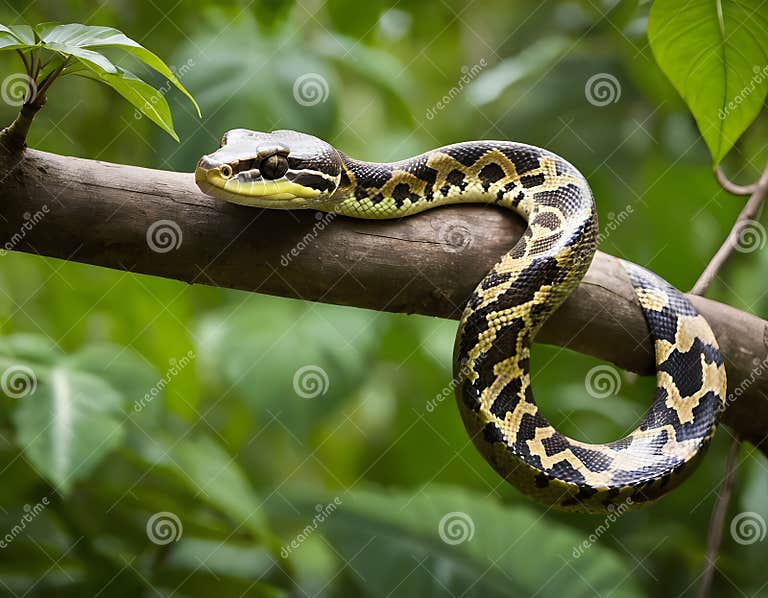 Big Venomous Python Snake in Forest, Generative AI Stock Illustration ...