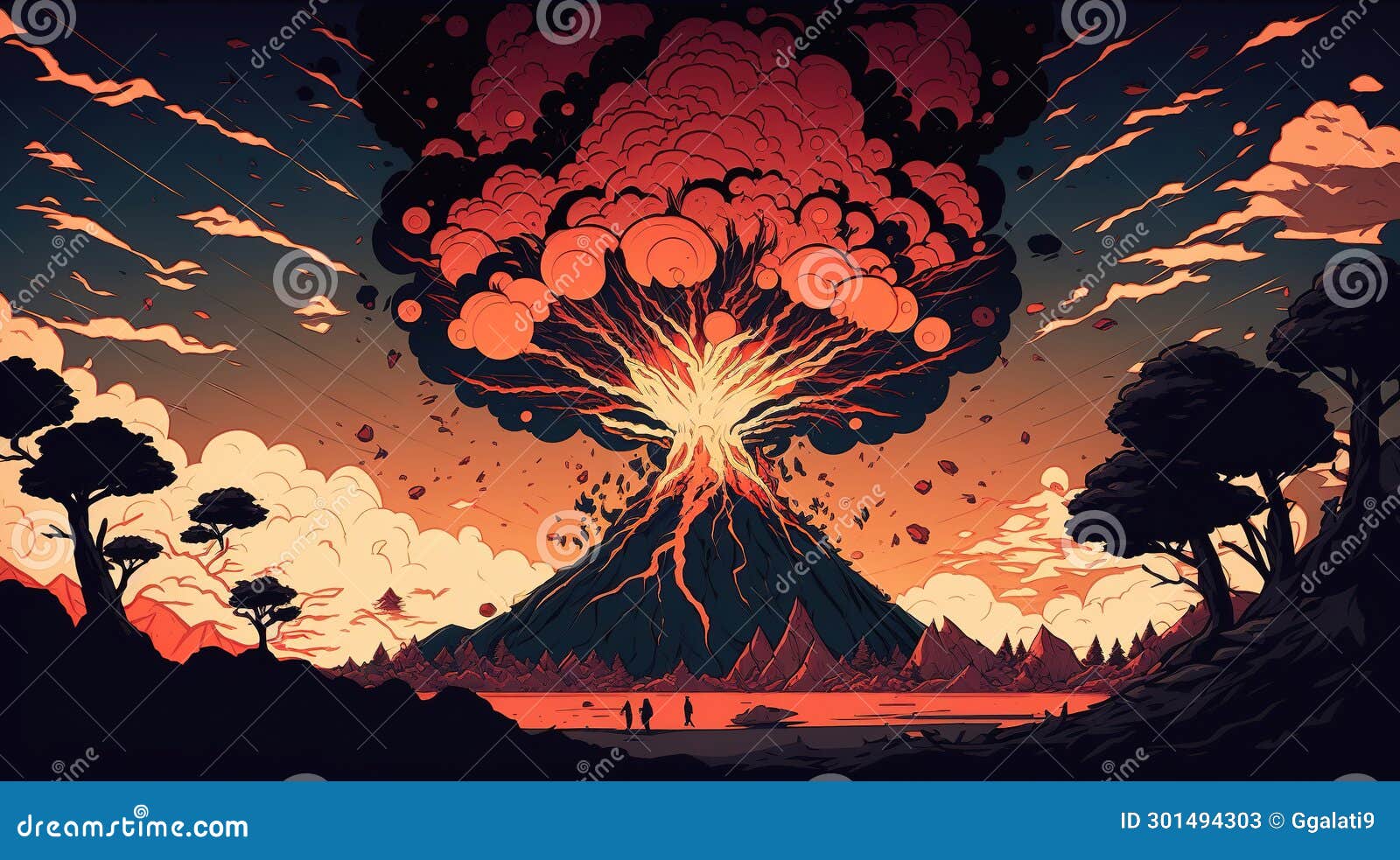 A Big Volcano is Exploding, Cartoon Artwork Style, Generative Ai ...