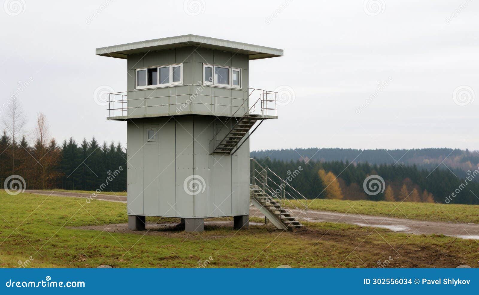Big Watchtower on Border. Security of Prison, Military Base Stock Photo ...