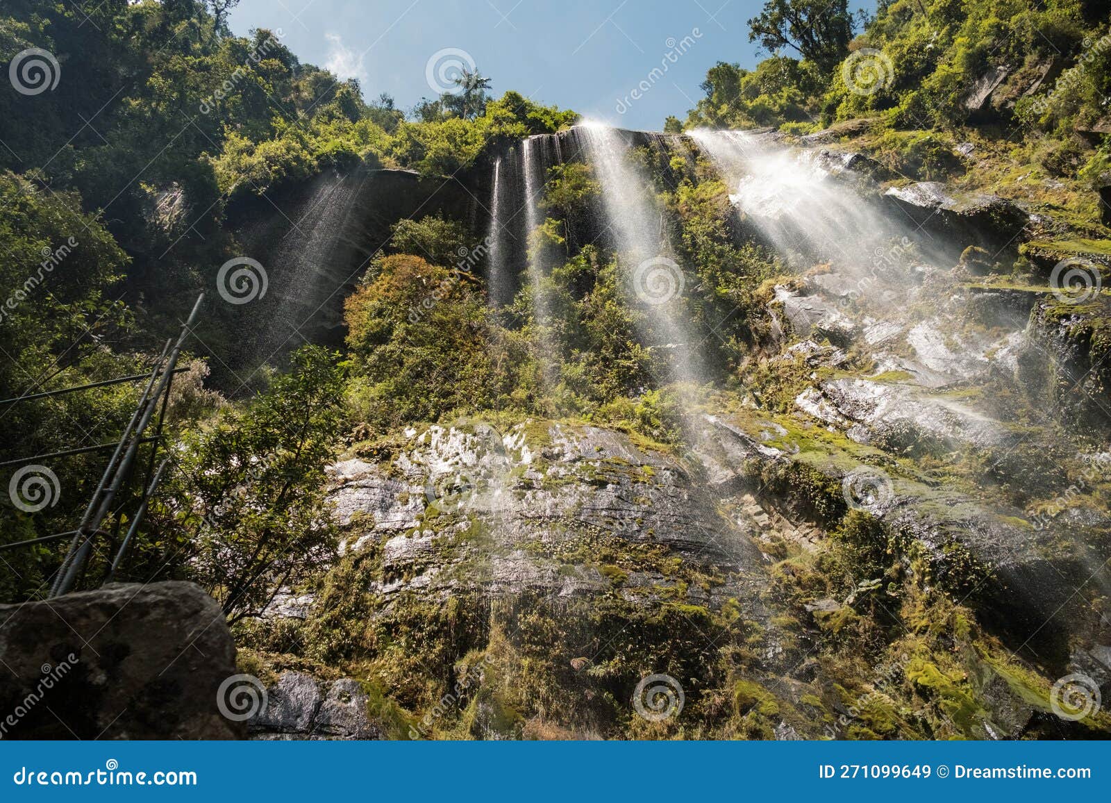 A Big Waterfall Falling Downs the Rocks in Colombia from Below Stock ...