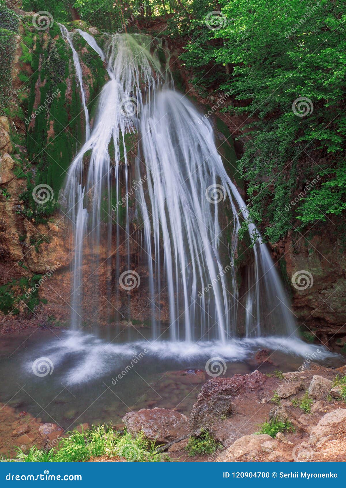 Big Waterfall at the Green Forest in Europe Stock Photo - Image of ...