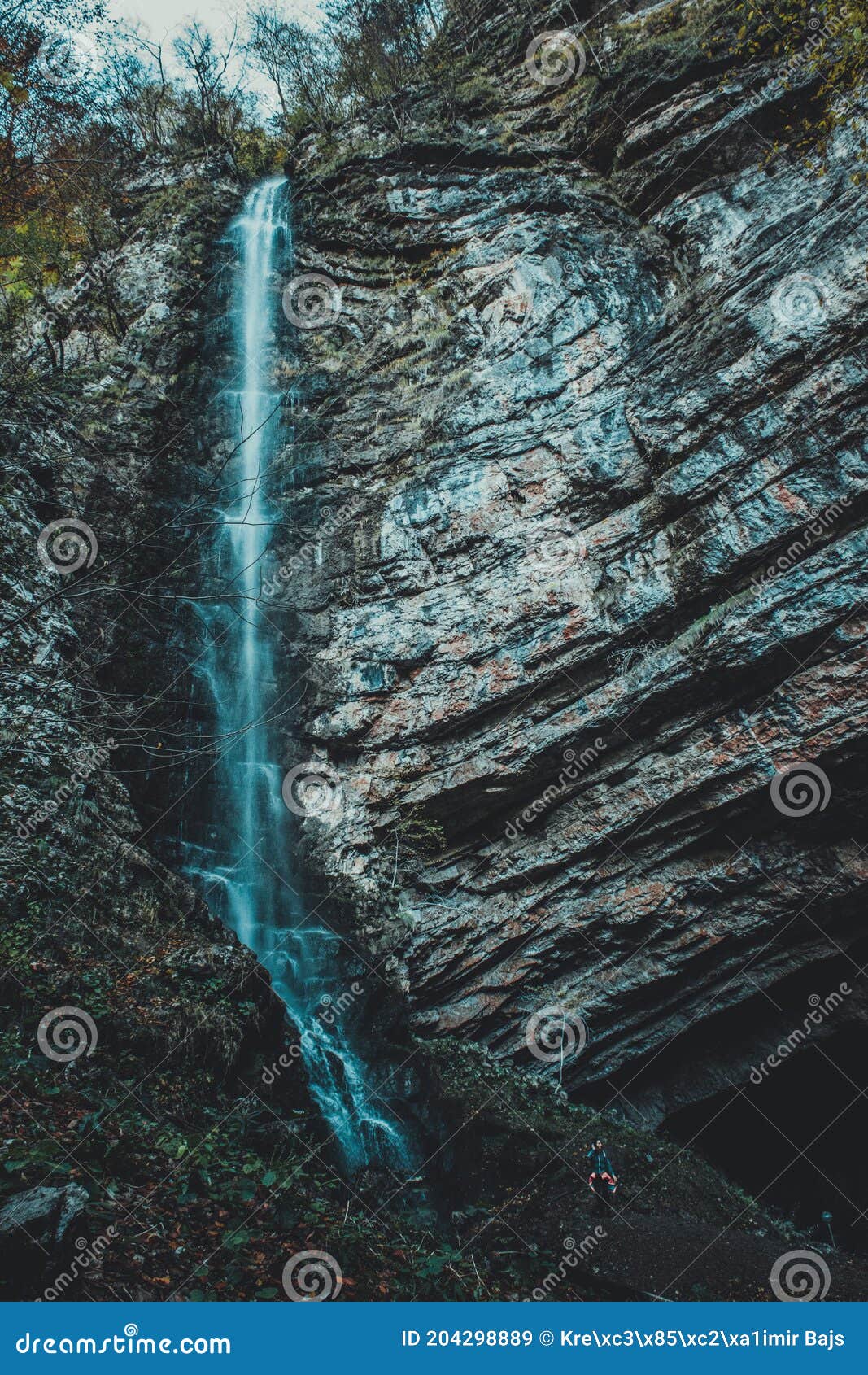 Big Waterfall Over the Cave Stock Image - Image of painting, leaf ...