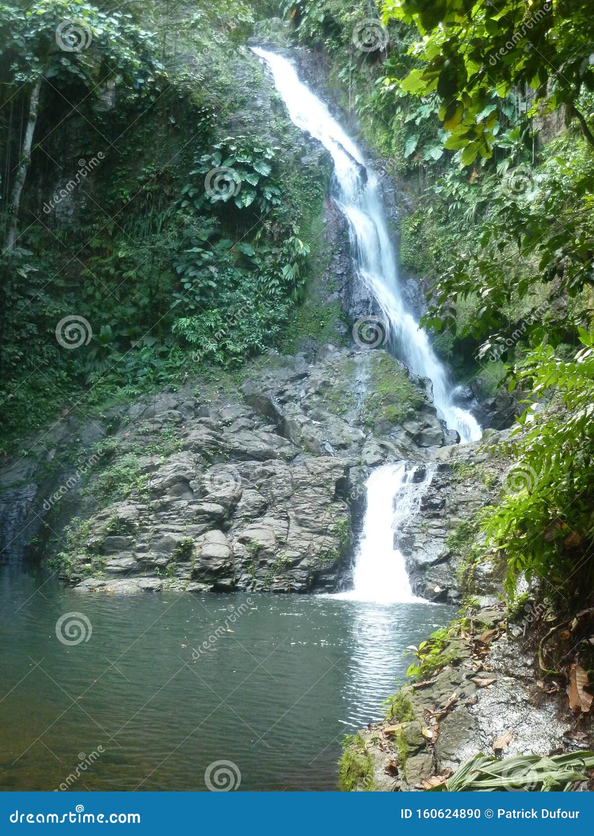 A Big Waterfall Falls into a Blue Basin Stock Photo - Image of black ...