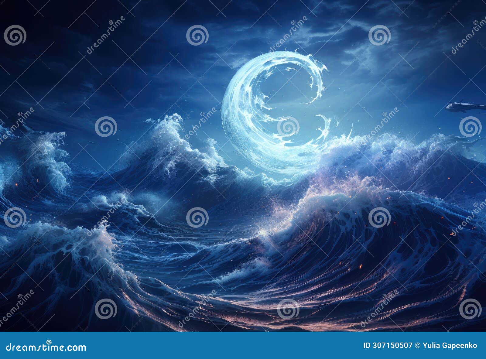 Big Wave Falling on the Ocean with Dark Cloudy Sky Stock Image - Image ...