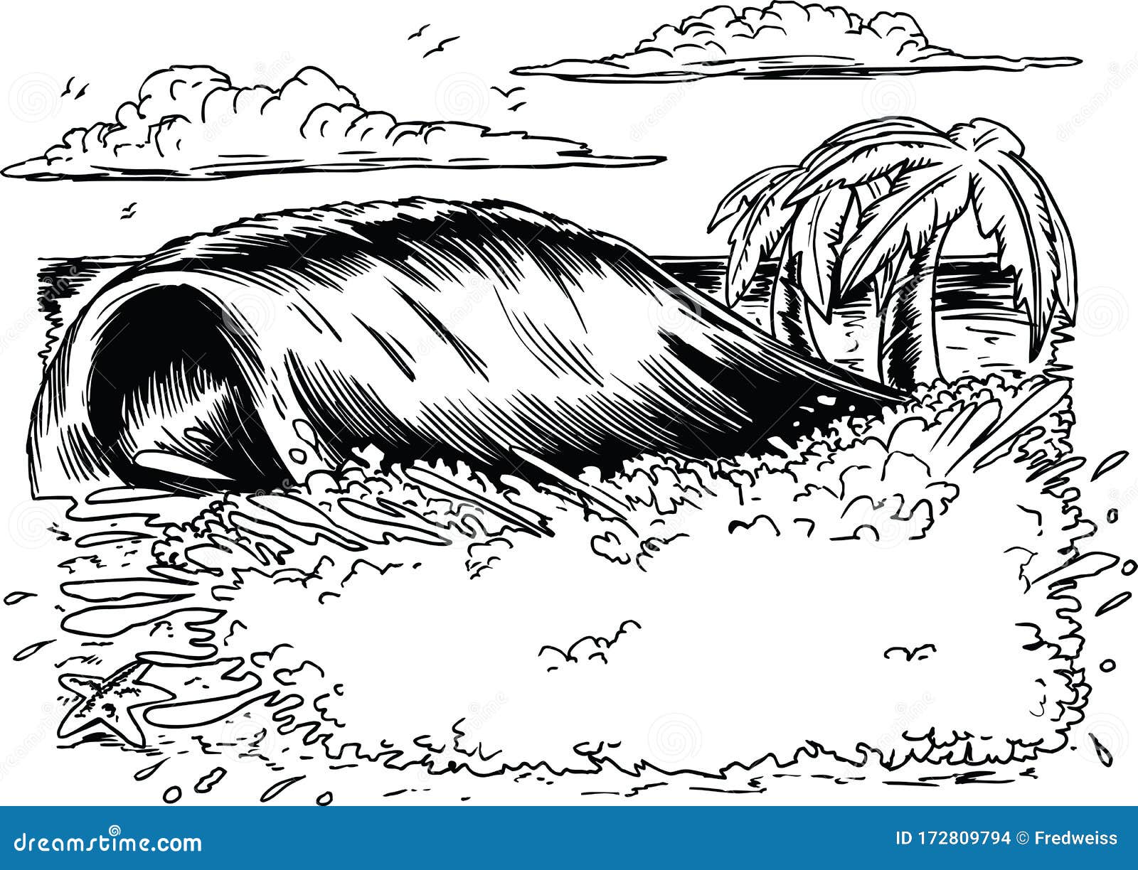 Big Wave Hitting Beach Vector Illustration Stock Vector - Illustration ...