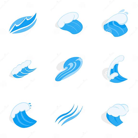 Big Wave Icons, Isometric 3d Style Stock Vector - Illustration of shape ...