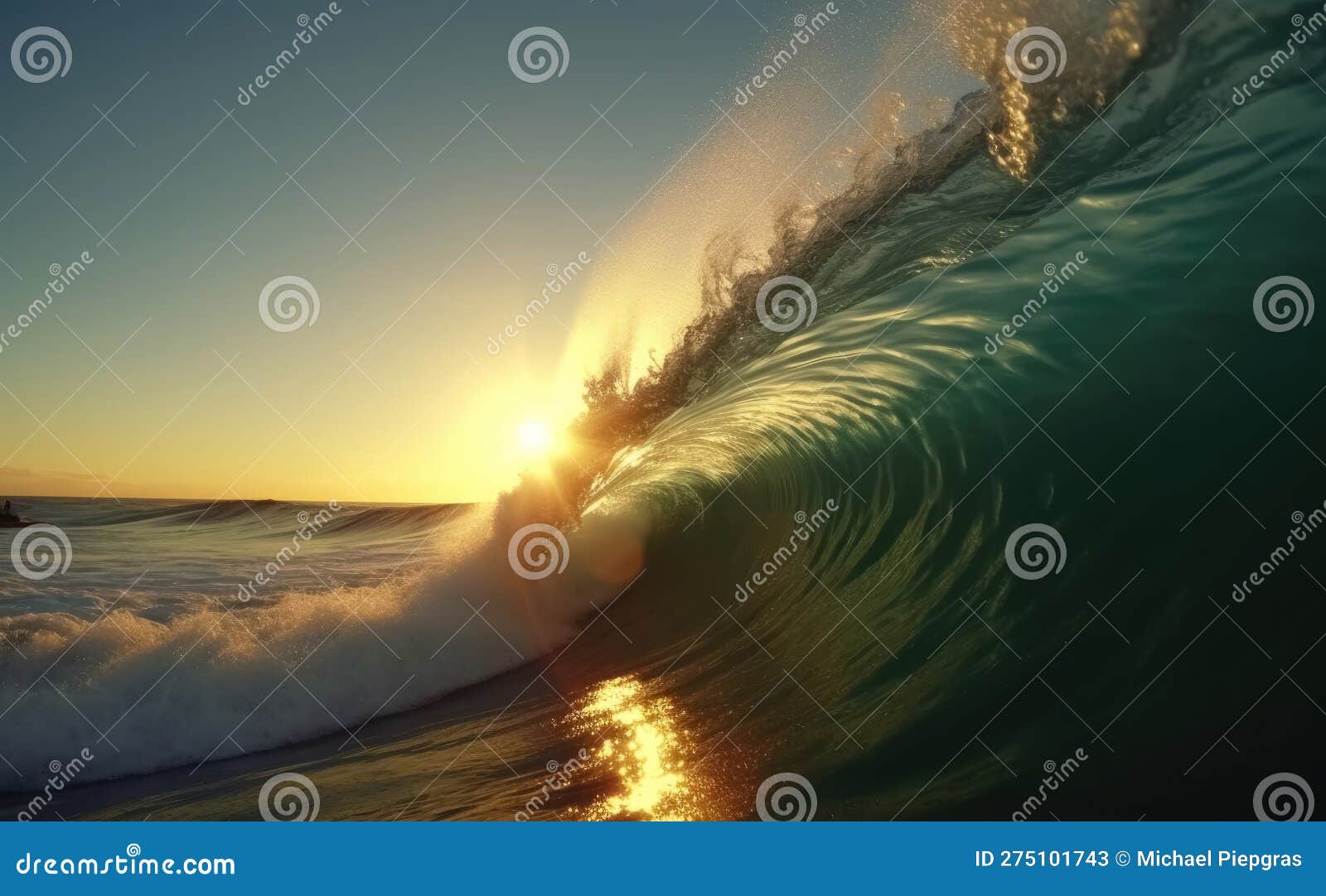 A Big Wave Looking into the Wave Tunnel during Sunset Created with ...