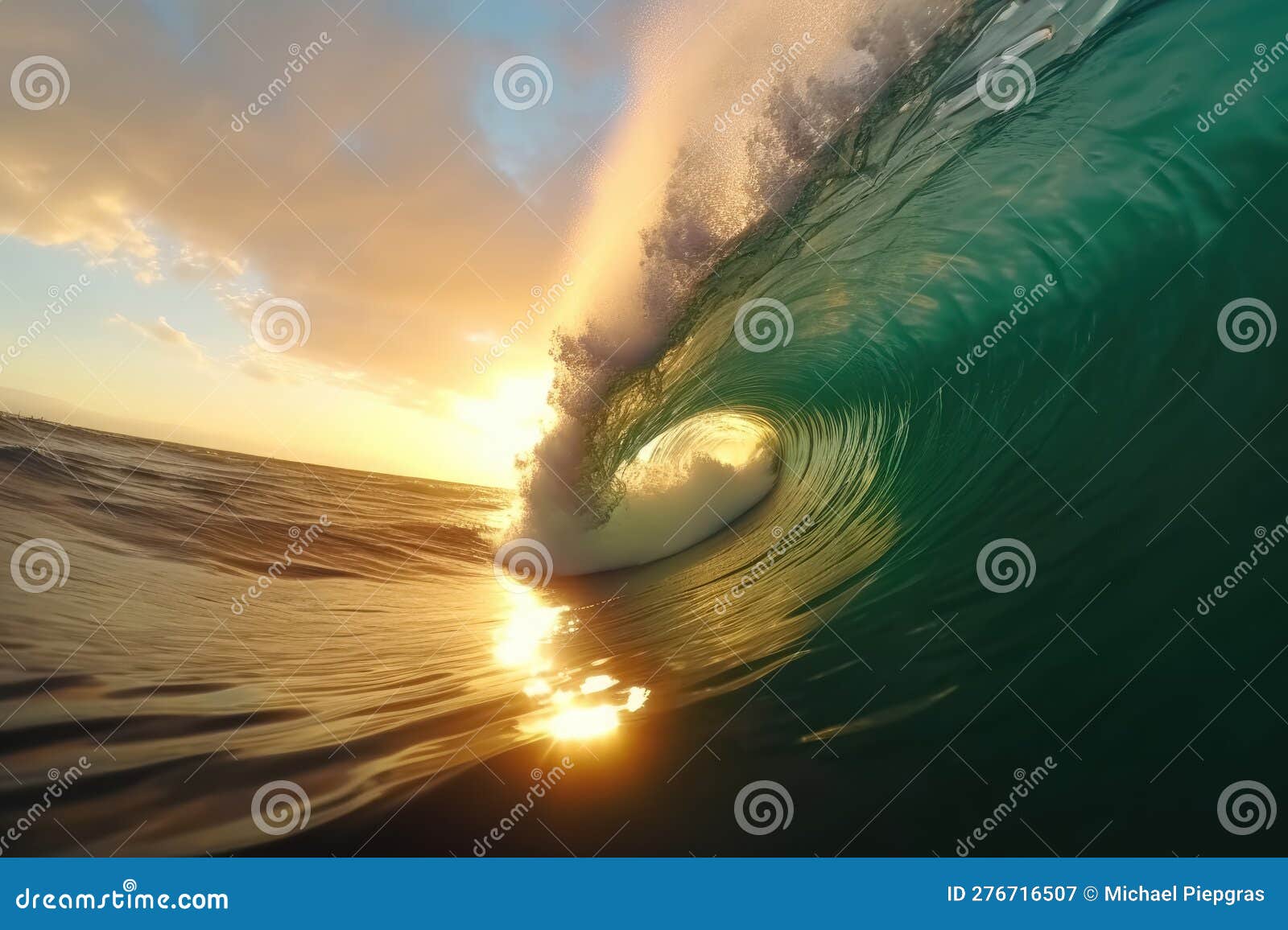 A Big Wave Looking into the Wave Tunnel during Sunset Created with ...