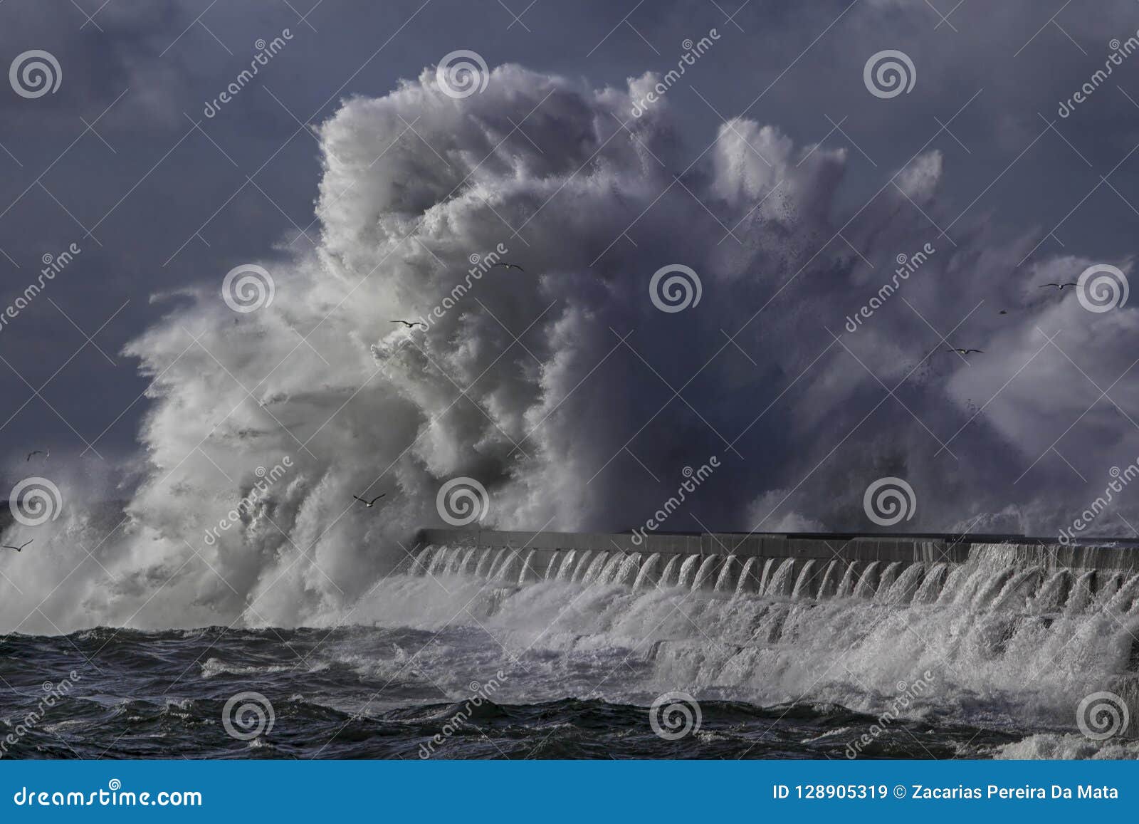 Big wave splash stock image. Image of porto, clouds - 128905319