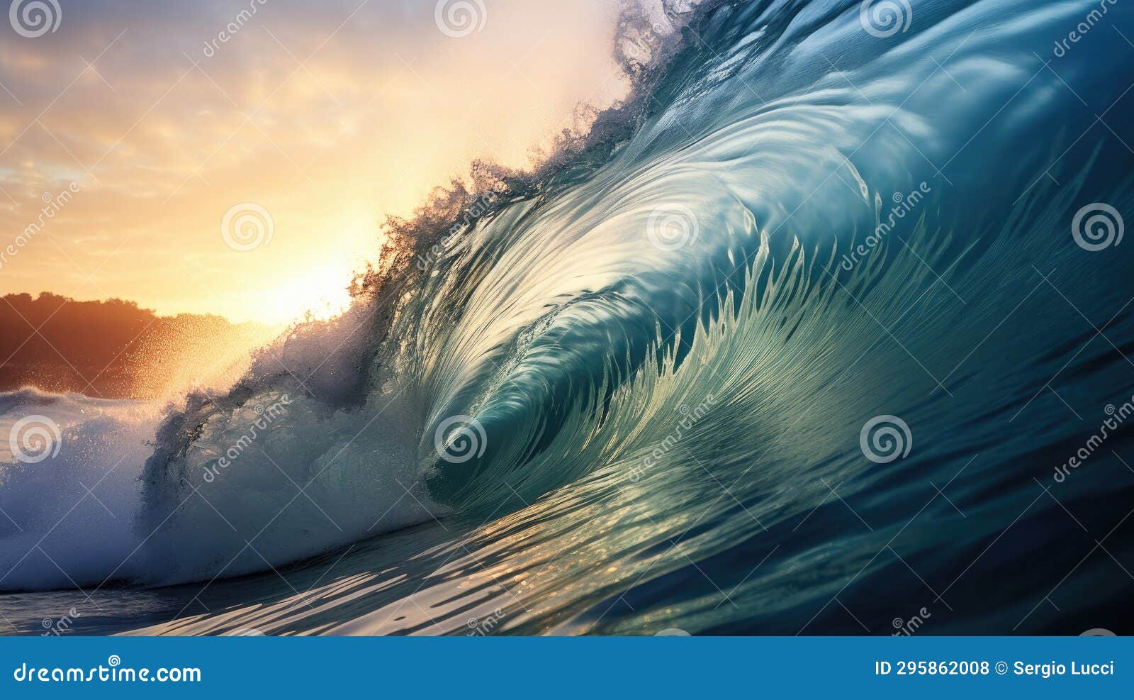 Big Wave at Sunset. Great Sea Wave. Light Bronze and Dark Blue. Stock ...