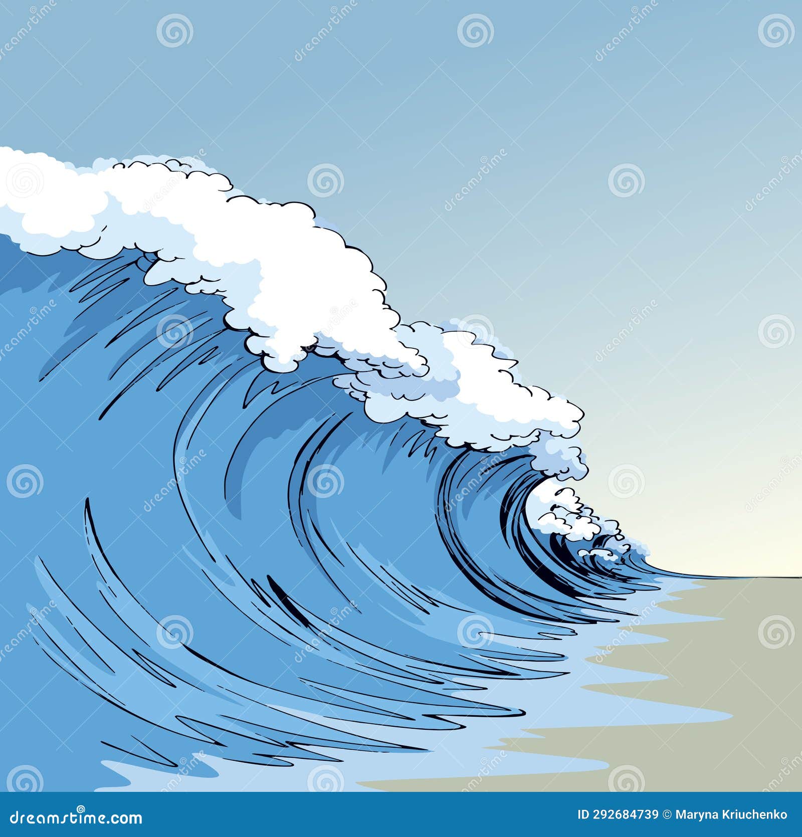 A Big Wave. Vector Tsunami Drawing Stock Illustration - Illustration of ...