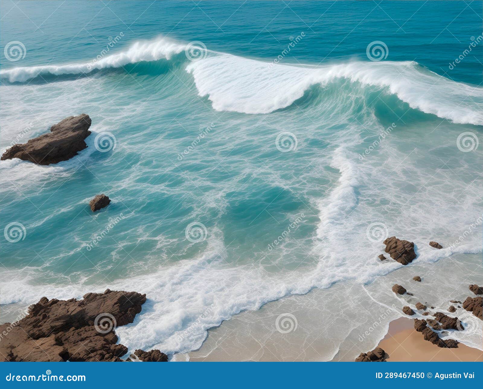 Big Waves in a Beach with Sand and Rocks Stock Illustration ...