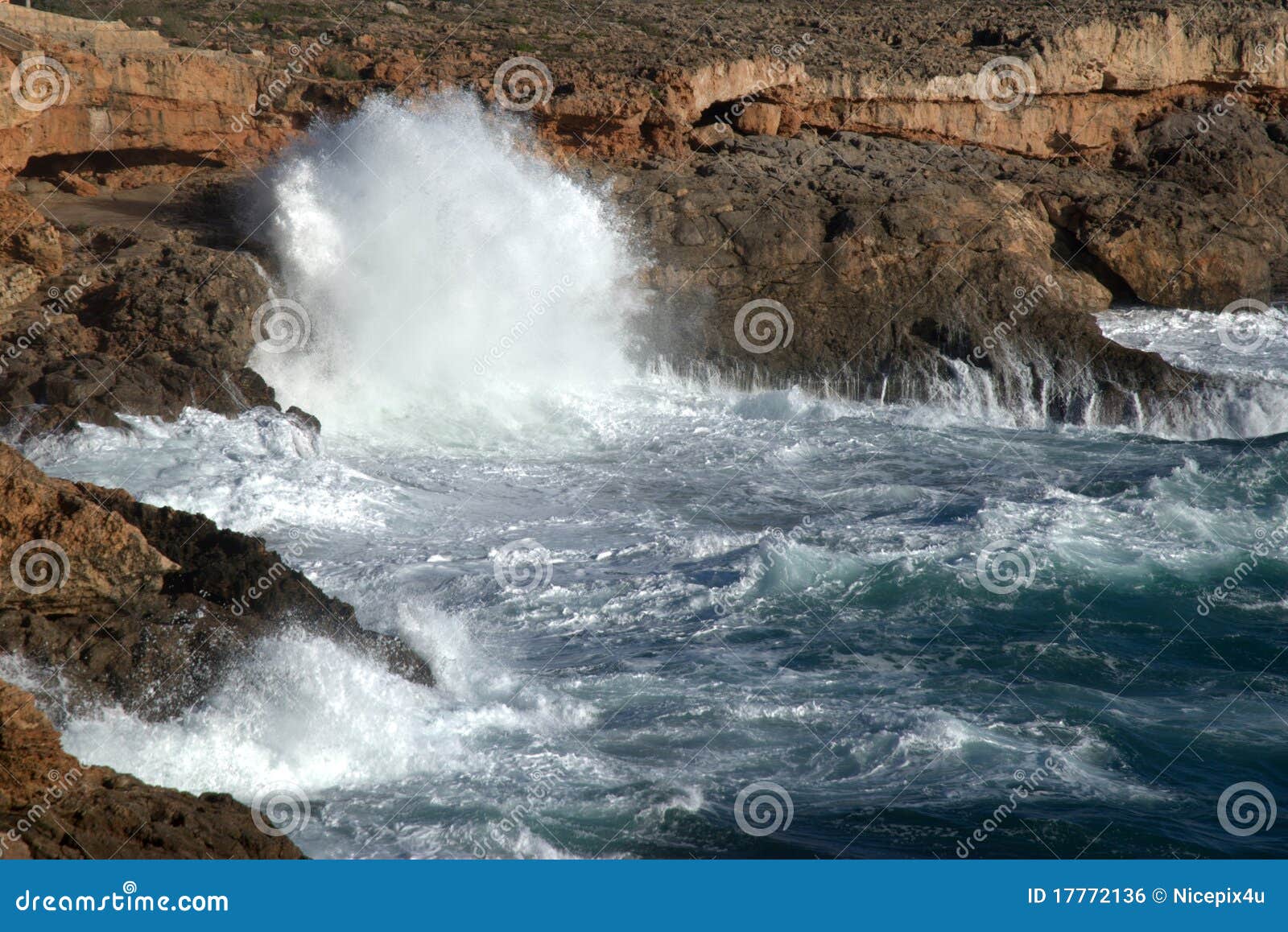 Big Waves Breahing on Rocks of Mallorca Stock Photo - Image of rock ...