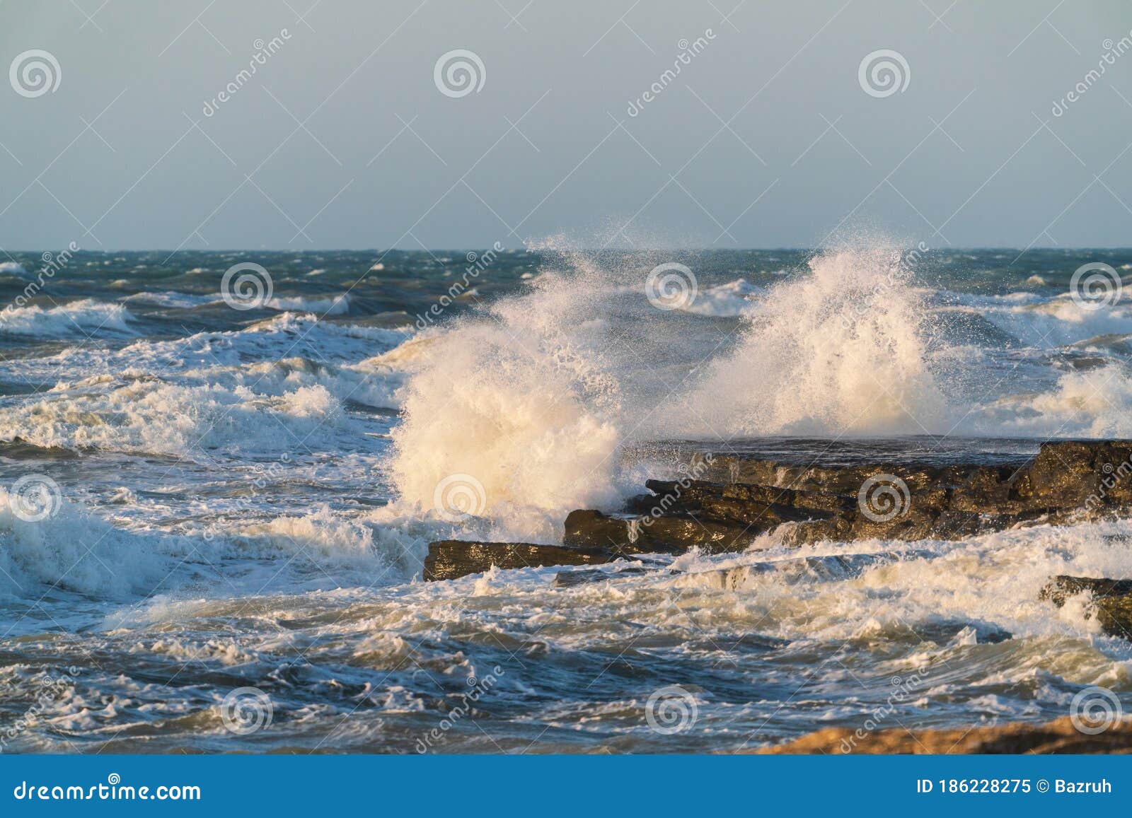 Big Waves Crash Against Coastal Cliffs. Sea Storm Stock Image - Image ...