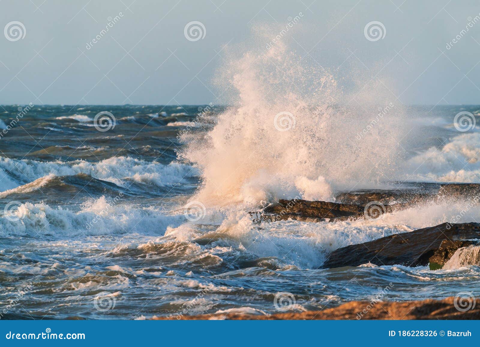 Big Waves Crash Against Coastal Cliffs. Sea Storm Stock Photo - Image ...