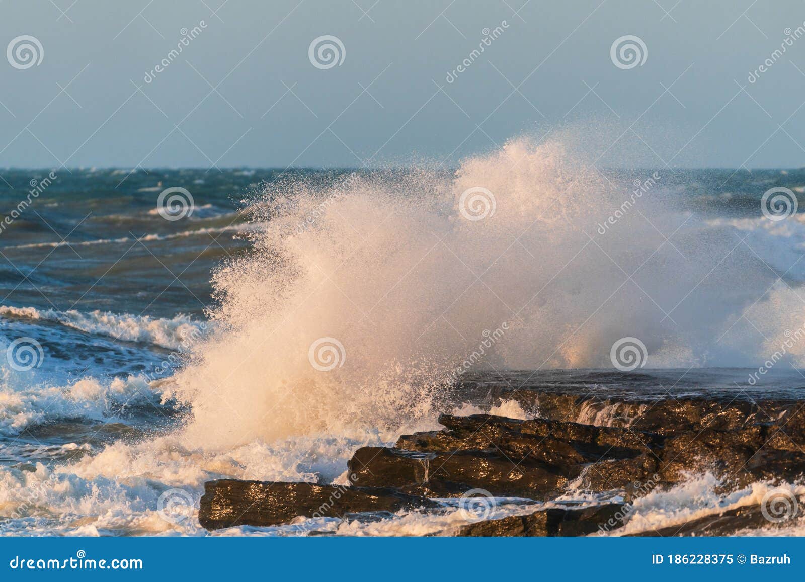 Big Waves Crash Against Coastal Cliffs. Sea Storm Stock Image - Image ...