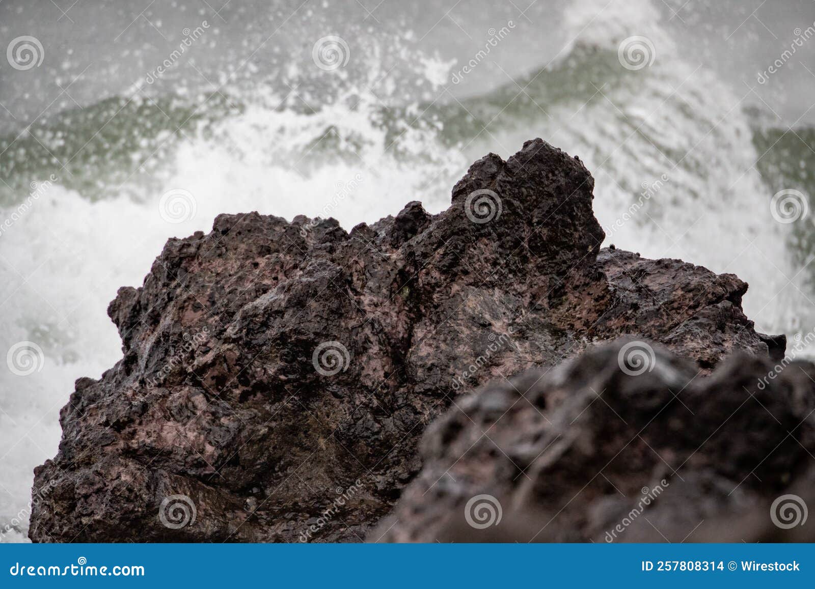 Big Waves Hitting the Rock in the Beach Stock Photo - Image of beach ...