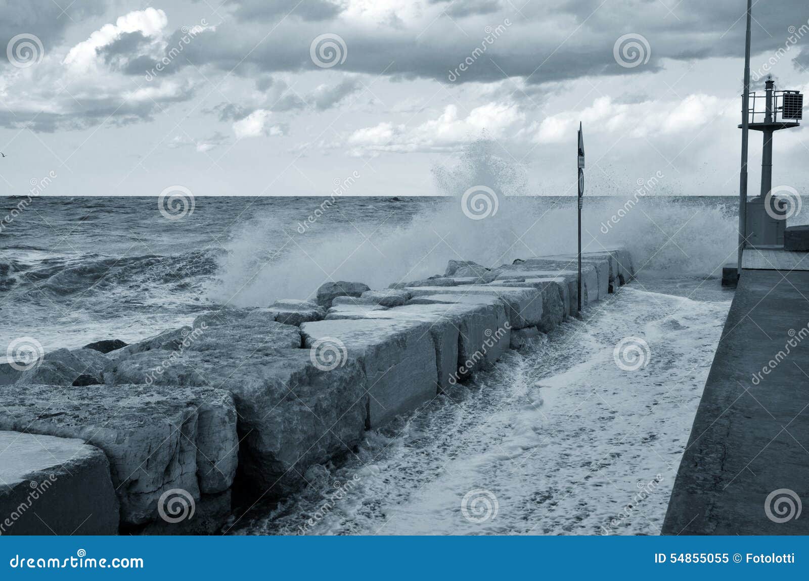 Big waves over the pier stock image. Image of coast, rock - 54855055
