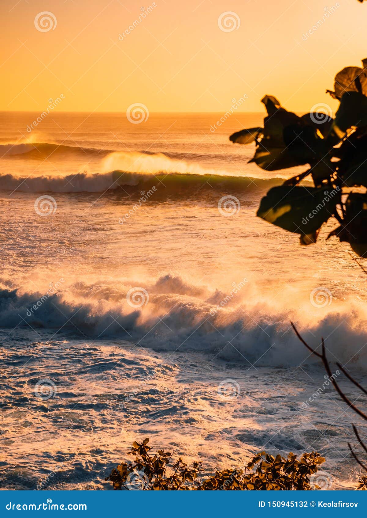 Big Waves at Sunset or Sunrise. Waves for Surfing Stock Photo - Image ...