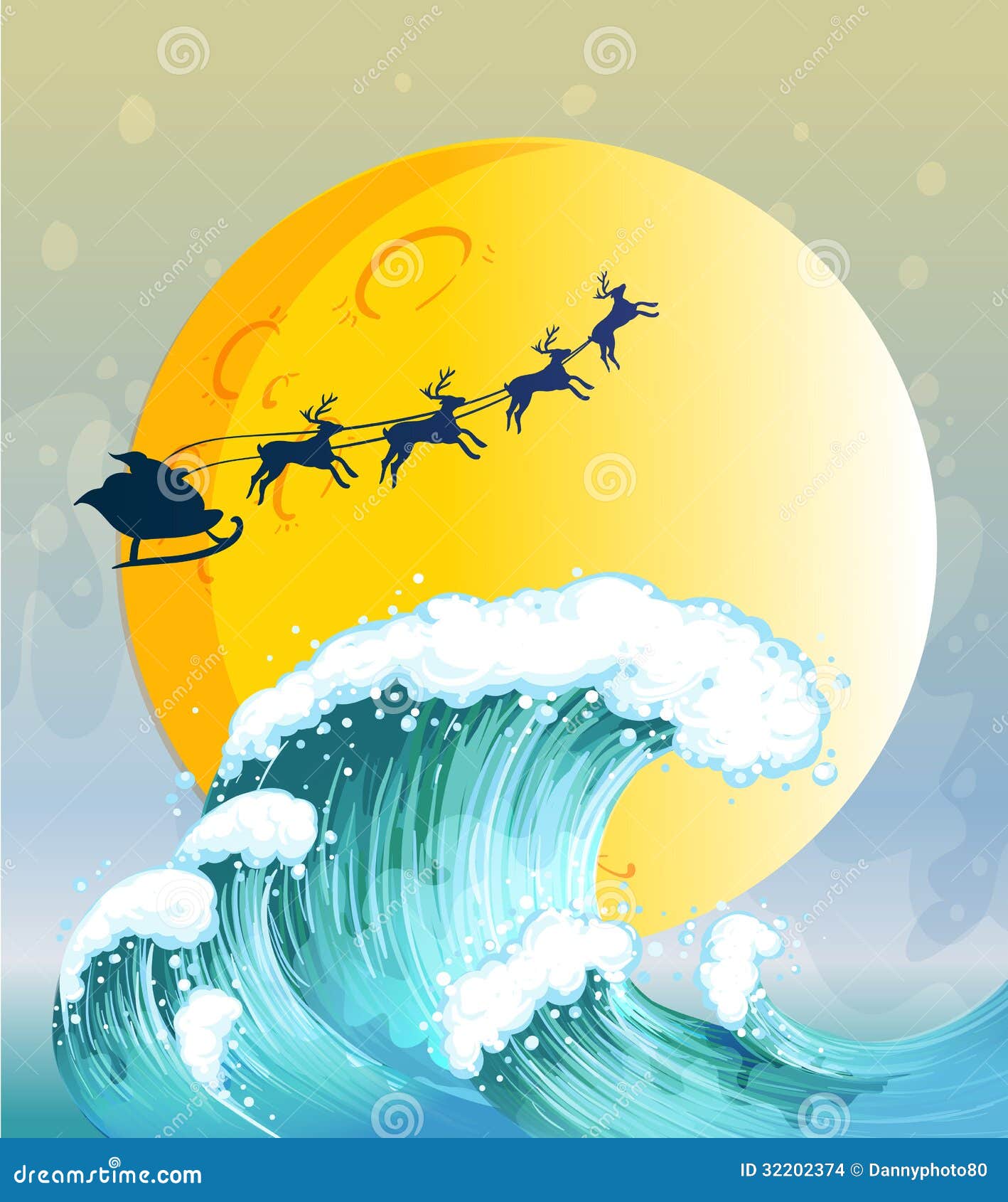 Big Waves Under the Bright Full Moon Stock Vector - Illustration of ...