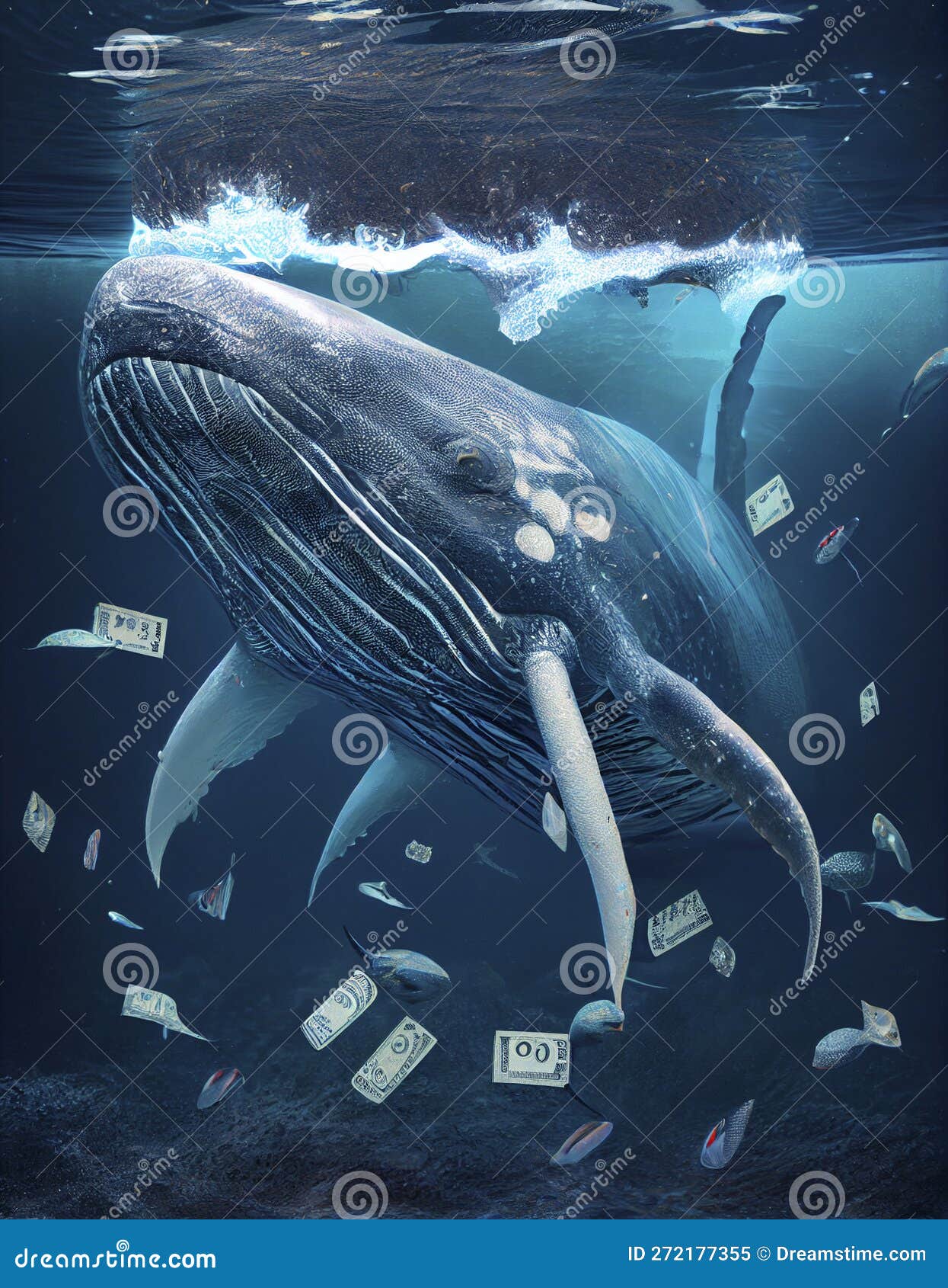A Big Whale Swims Underwater. Generative AI Stock Illustration ...