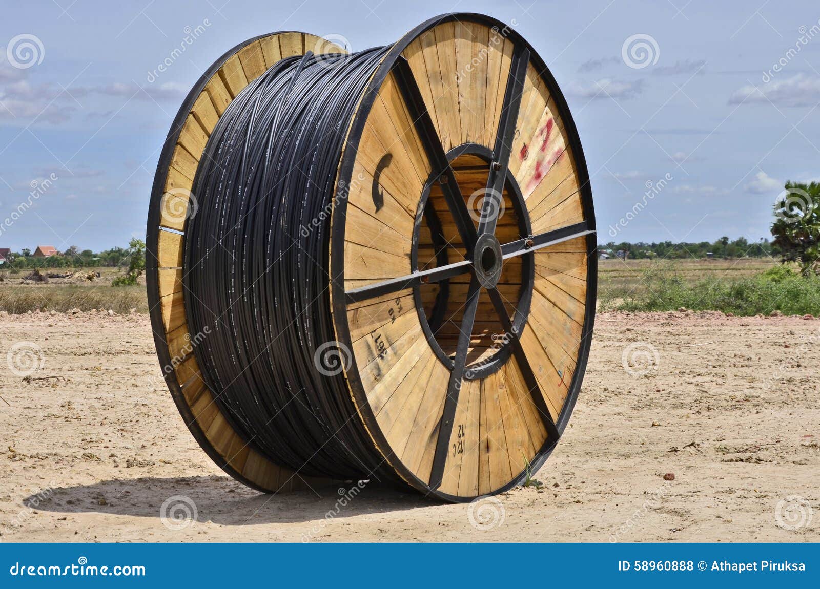Big Wheel Of Black Electric Cable Stock Photo - Image: 58960888