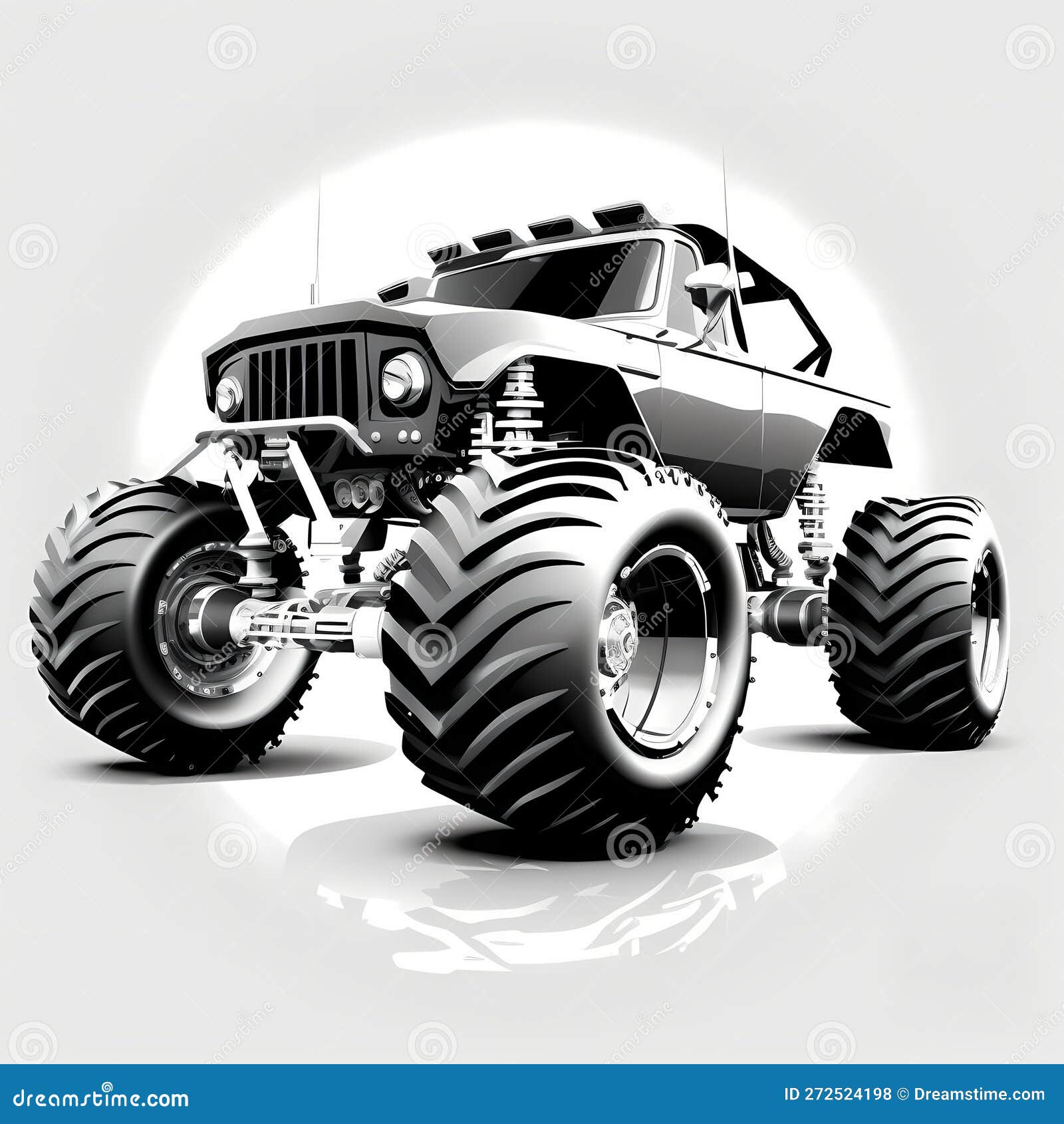 Big Wheels Car Black and White. Generative AI Stock Illustration ...