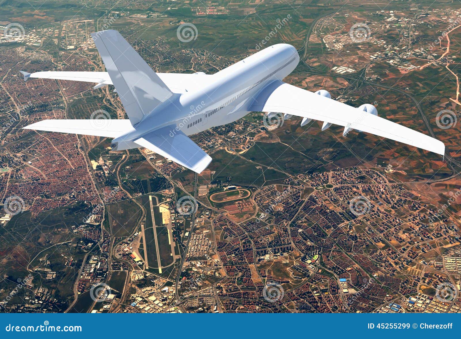 Big white airplane stock image. Image of aircraft, houses - 45255299