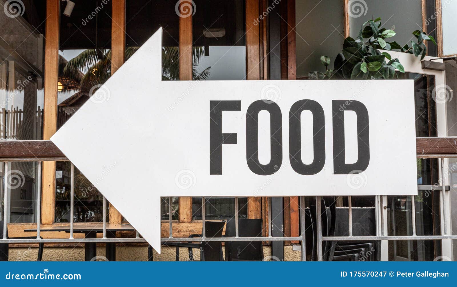 Big White Arrow Food Sign Outdoors Stock Image - Image of hamburger ...