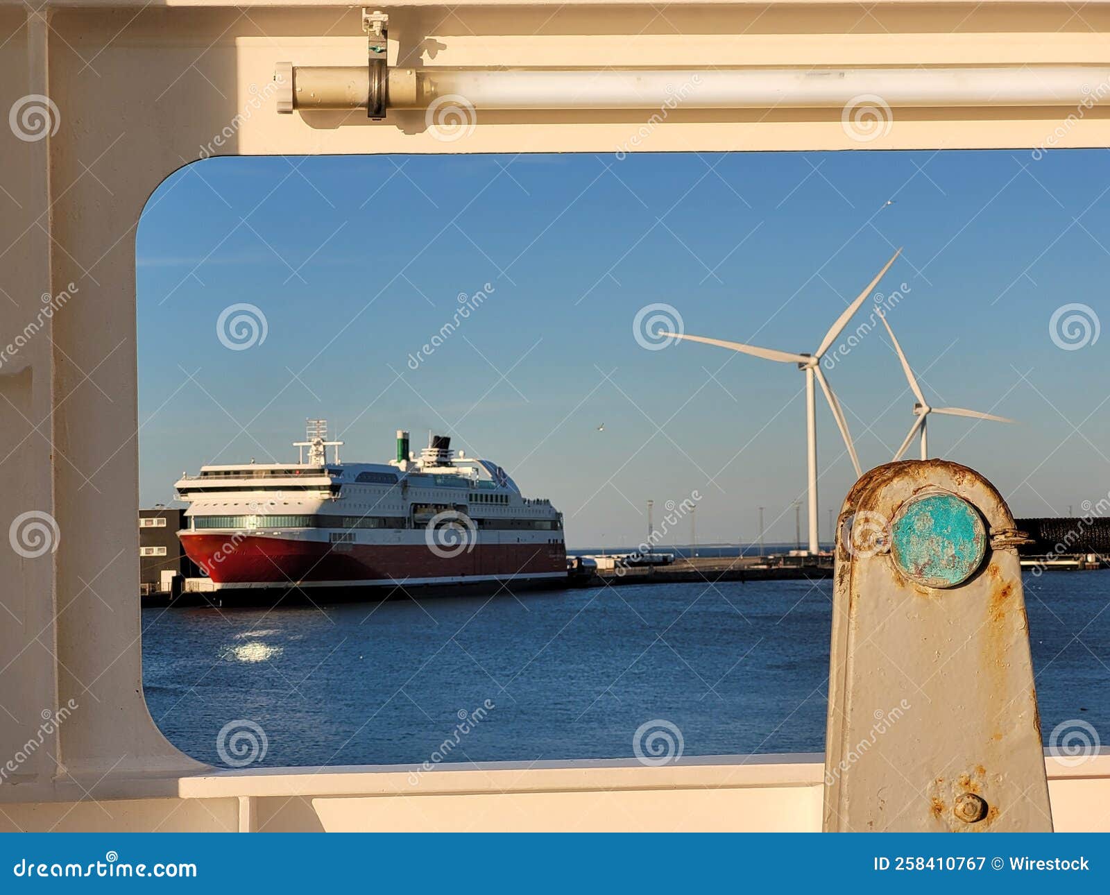 Big, White Cargo Ship View from the Shipboard, Blue Sky and White ...