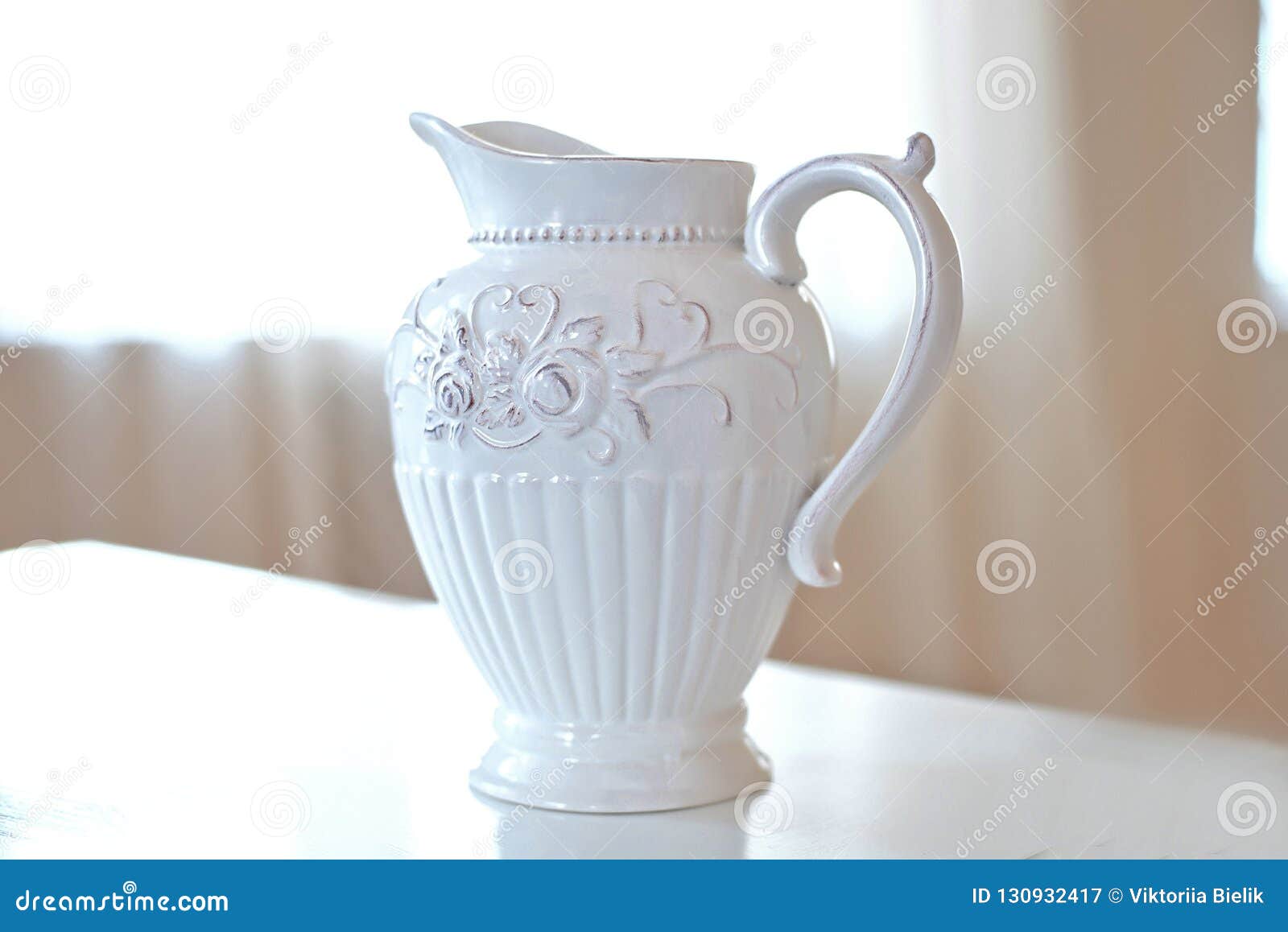 Big White Ceramic Jug on the Table in Big Bright Room Stock Image ...