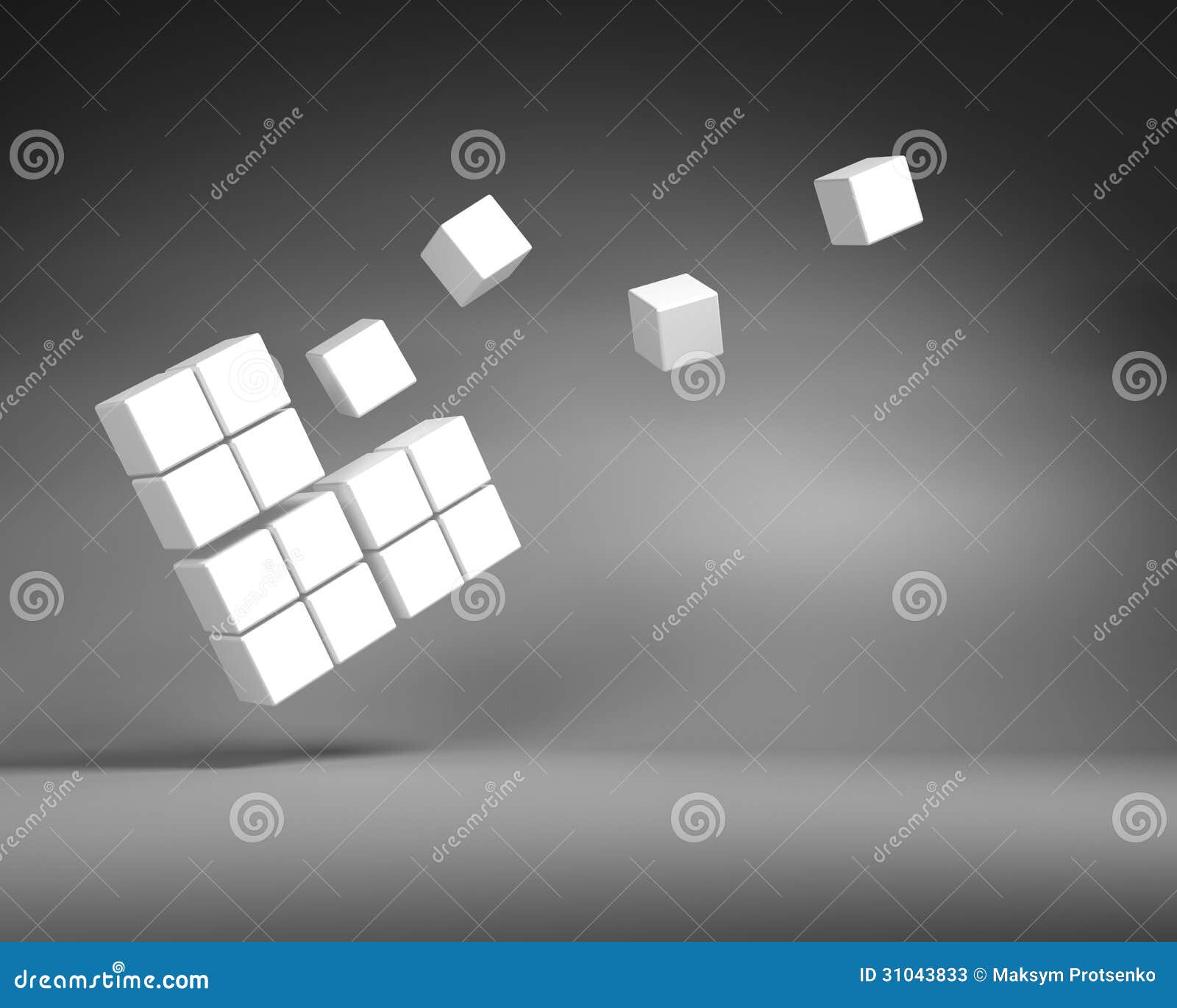 Big White Cube of Small Cubes on Gray Background Stock Illustration ...
