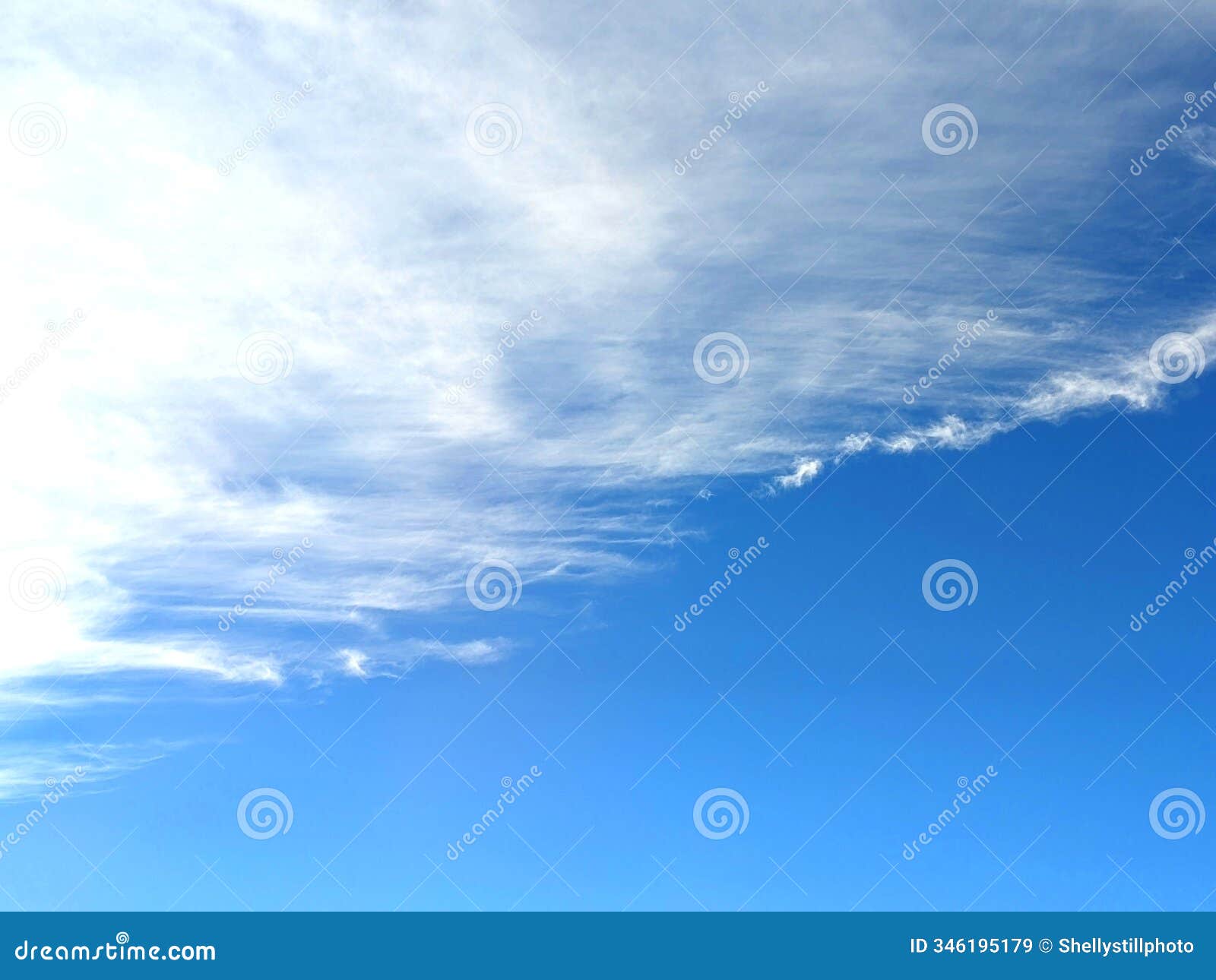 Big White Fluffy Clouds on a Blue Sky with Fine Wispy Lines Stock Image ...