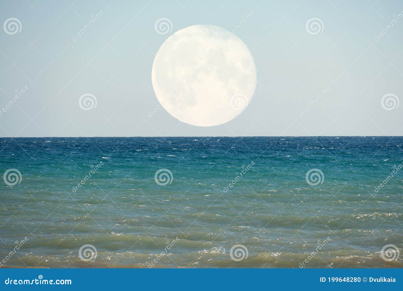Big Moon on Sky and Sea Waves Landscape Stock Photo - Image of peace ...