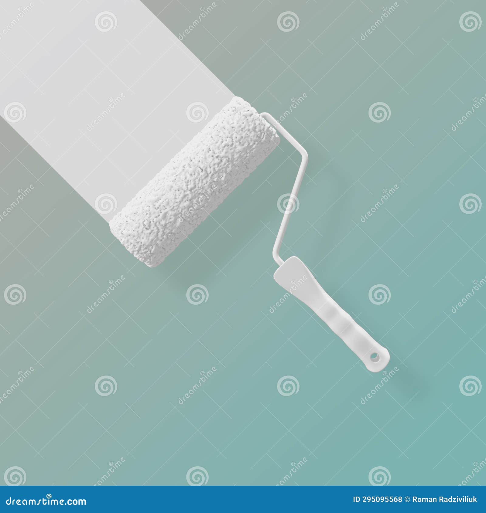 Big White Paint Roller with a Trace of Paint Isolated Over Turquoise ...
