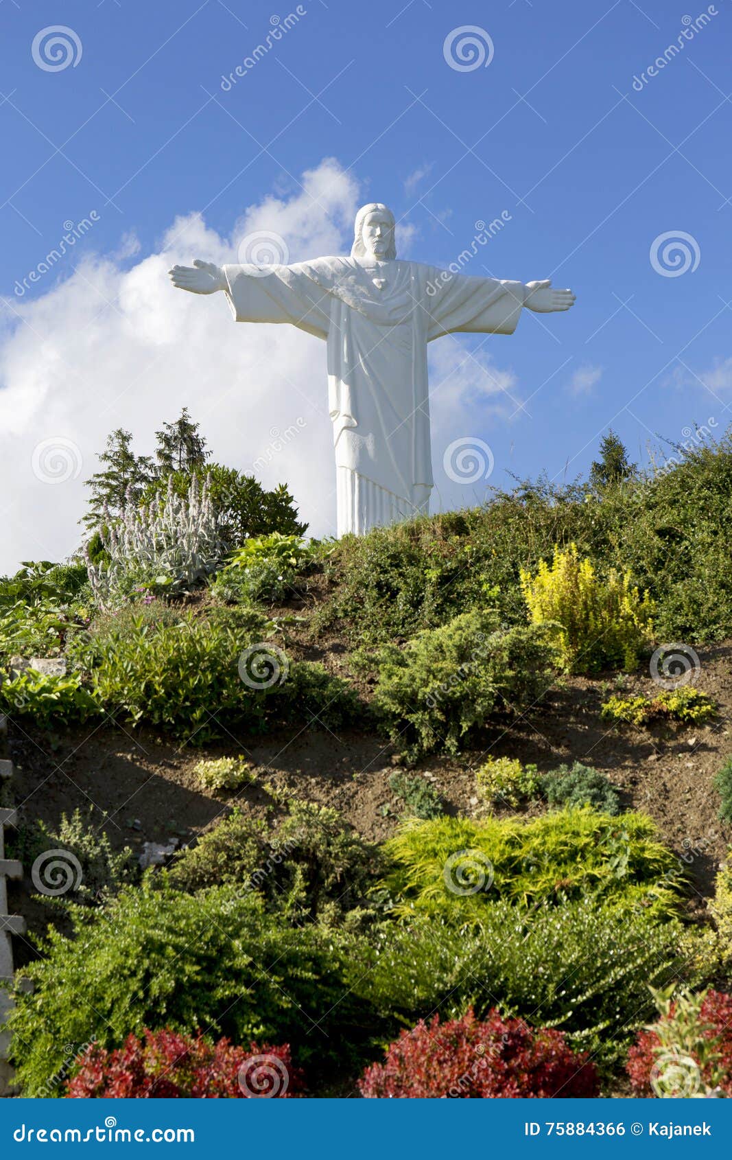 Big White Statue of Jesus Over Landscape, Klin, Slovakia Stock Photo ...