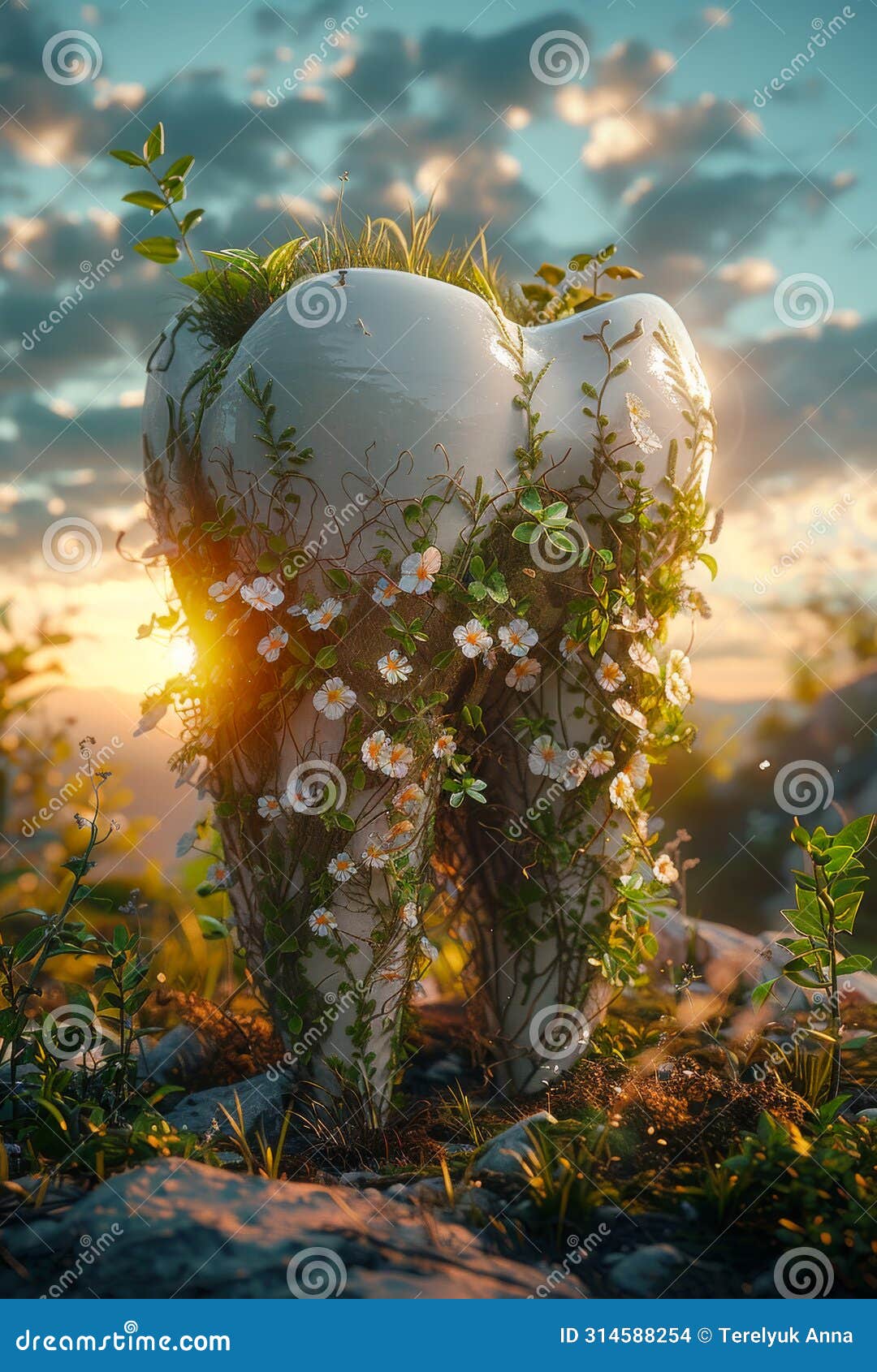 Big White Tooth is Overgrown with Flowers and Grass. a White Tooth is ...