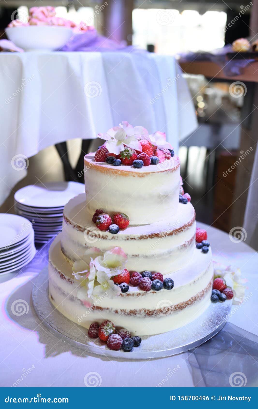 Big white wedding cake stock photo. Image of sugar, wedding - 158780496